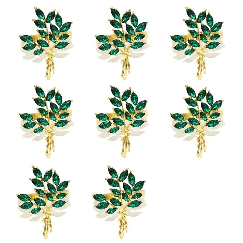 8 Pieces Hawaiian Green Leaf Napkin Rings - Exquisite Rhinestone Inlaid ...