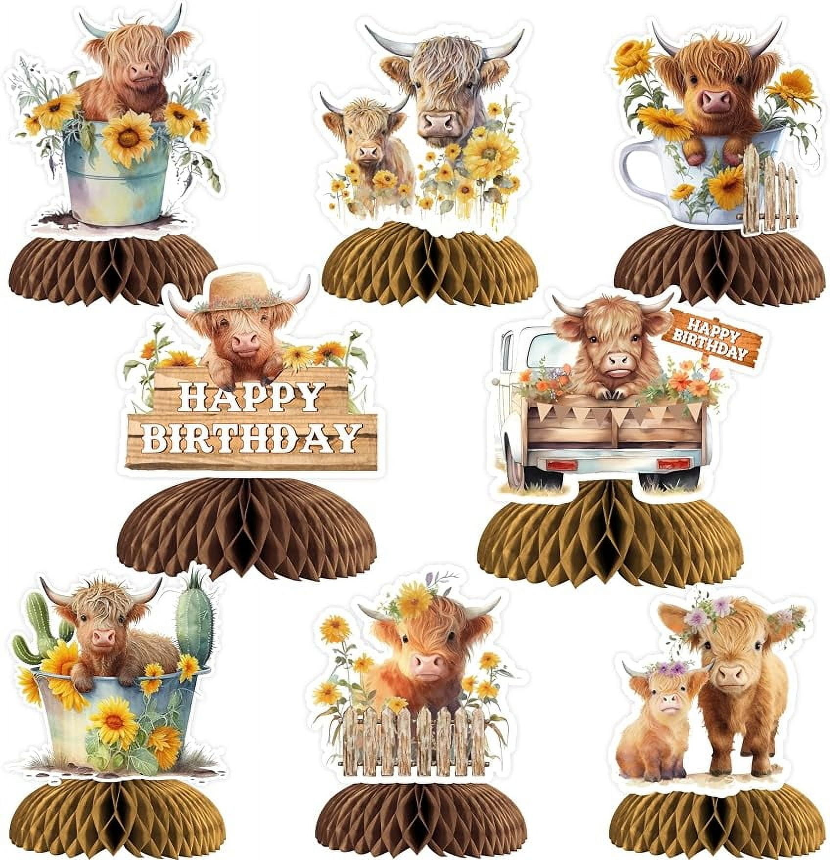8 Pieces Highland Cow Honeycomb Centerpieces - Western Farm Highland ...