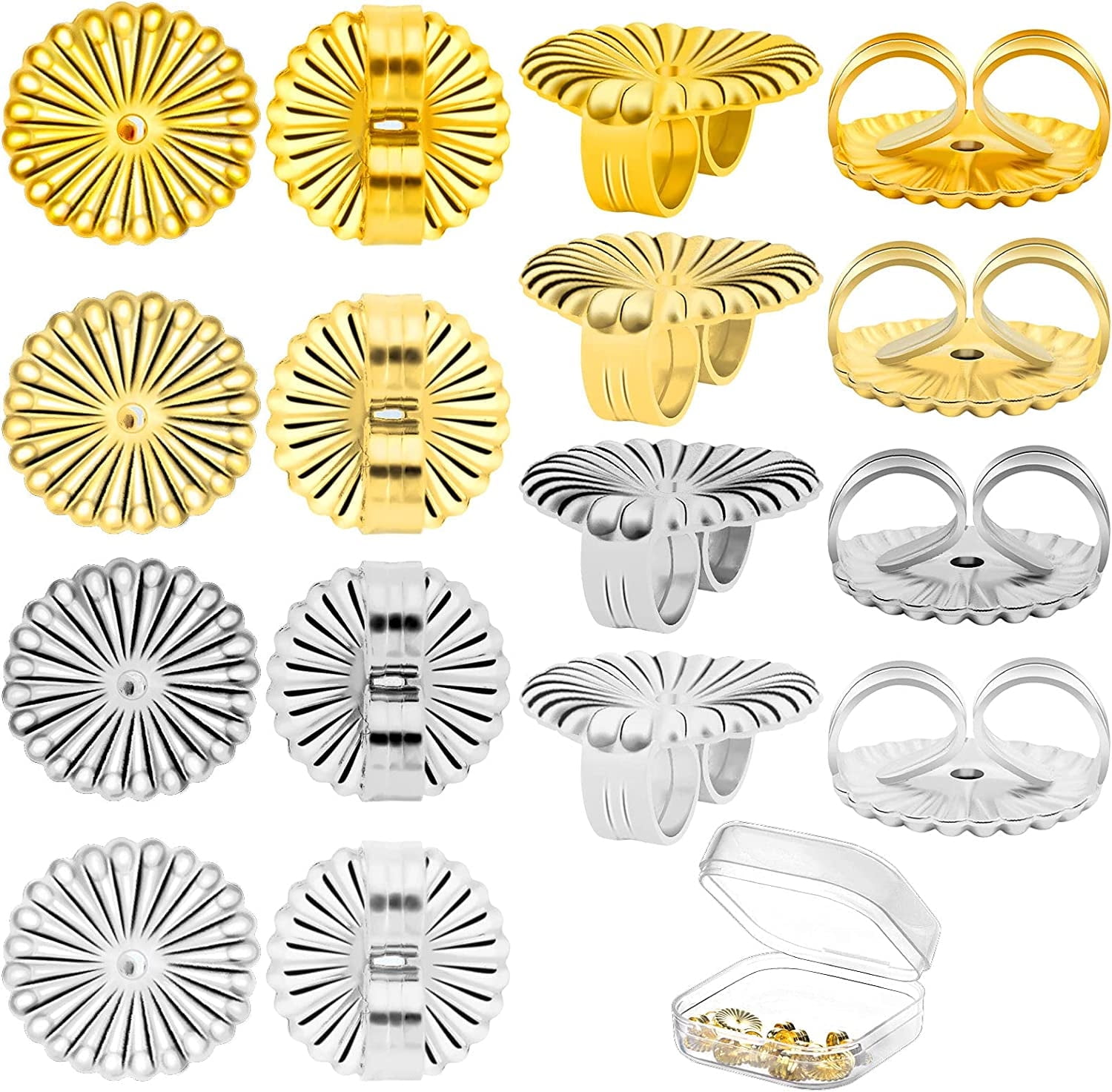 14K Gold 8-Piece Jumbo Earring Backs, Adjustable & Secure Silicone ...