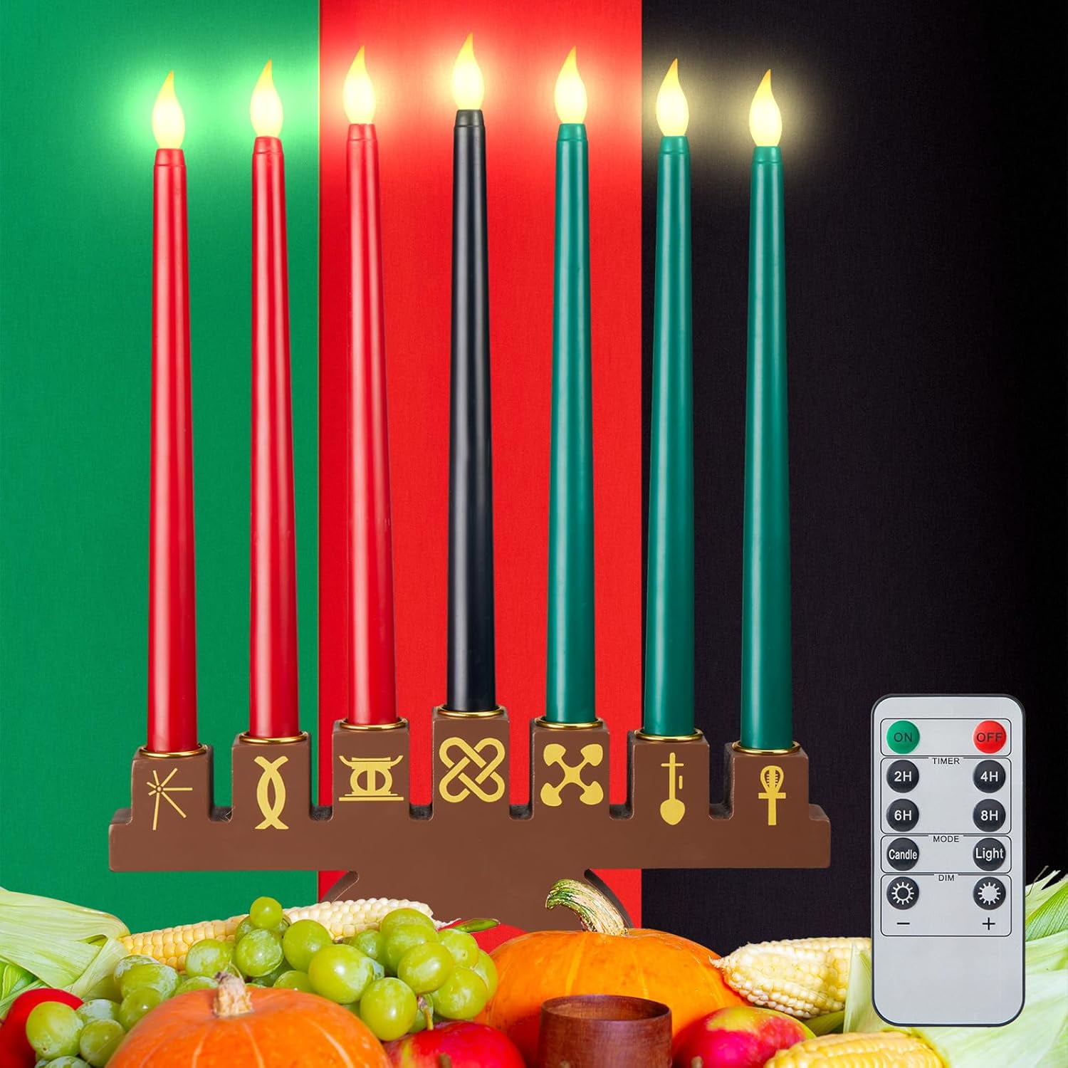 8 Pieces Kwanzaa Kinara Flameless Candles Set Wood Kwanzaa Candle ...