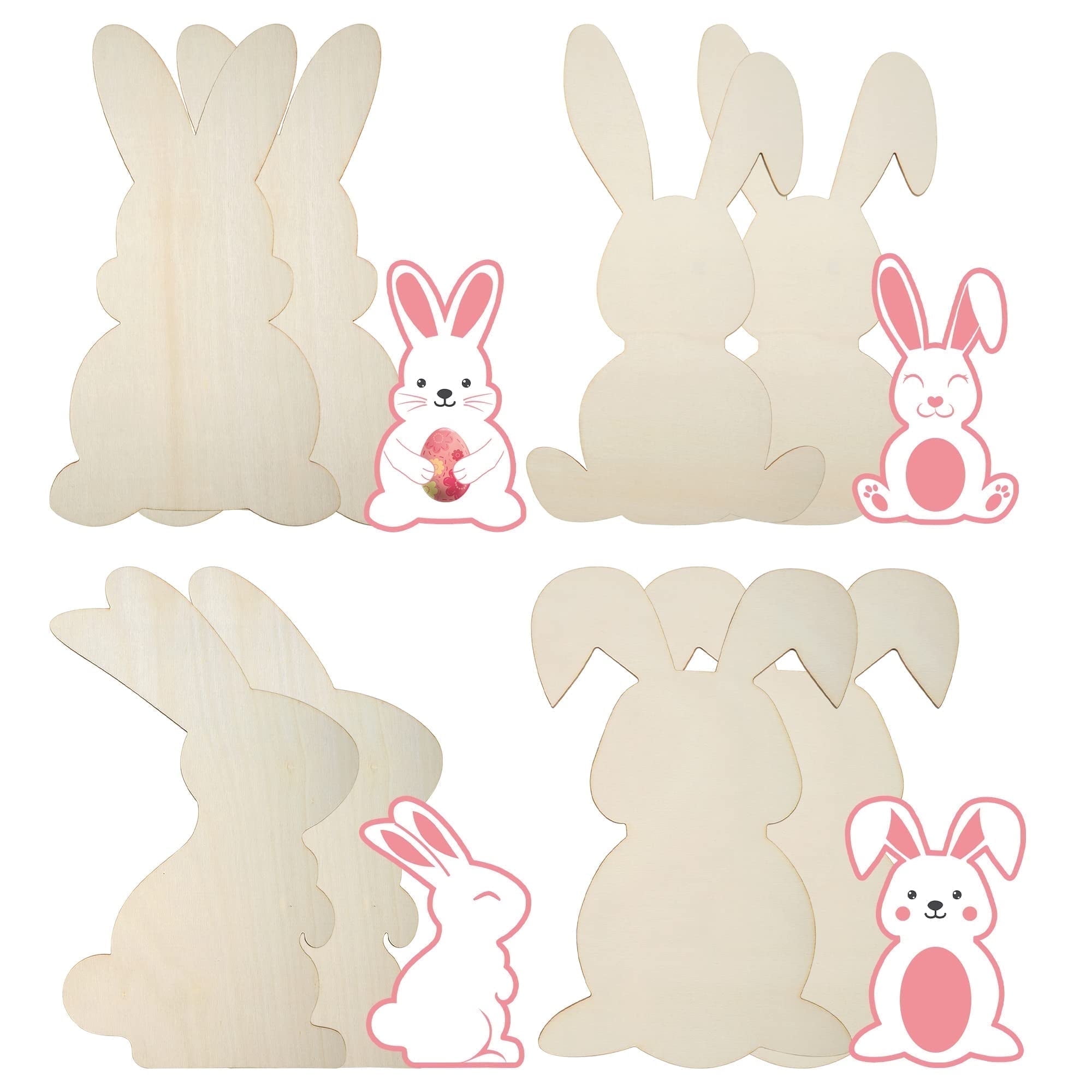 8 Pieces Large Easter Bunny Wood Cutout 8.9 x 5.5 Inch Unfinished ...