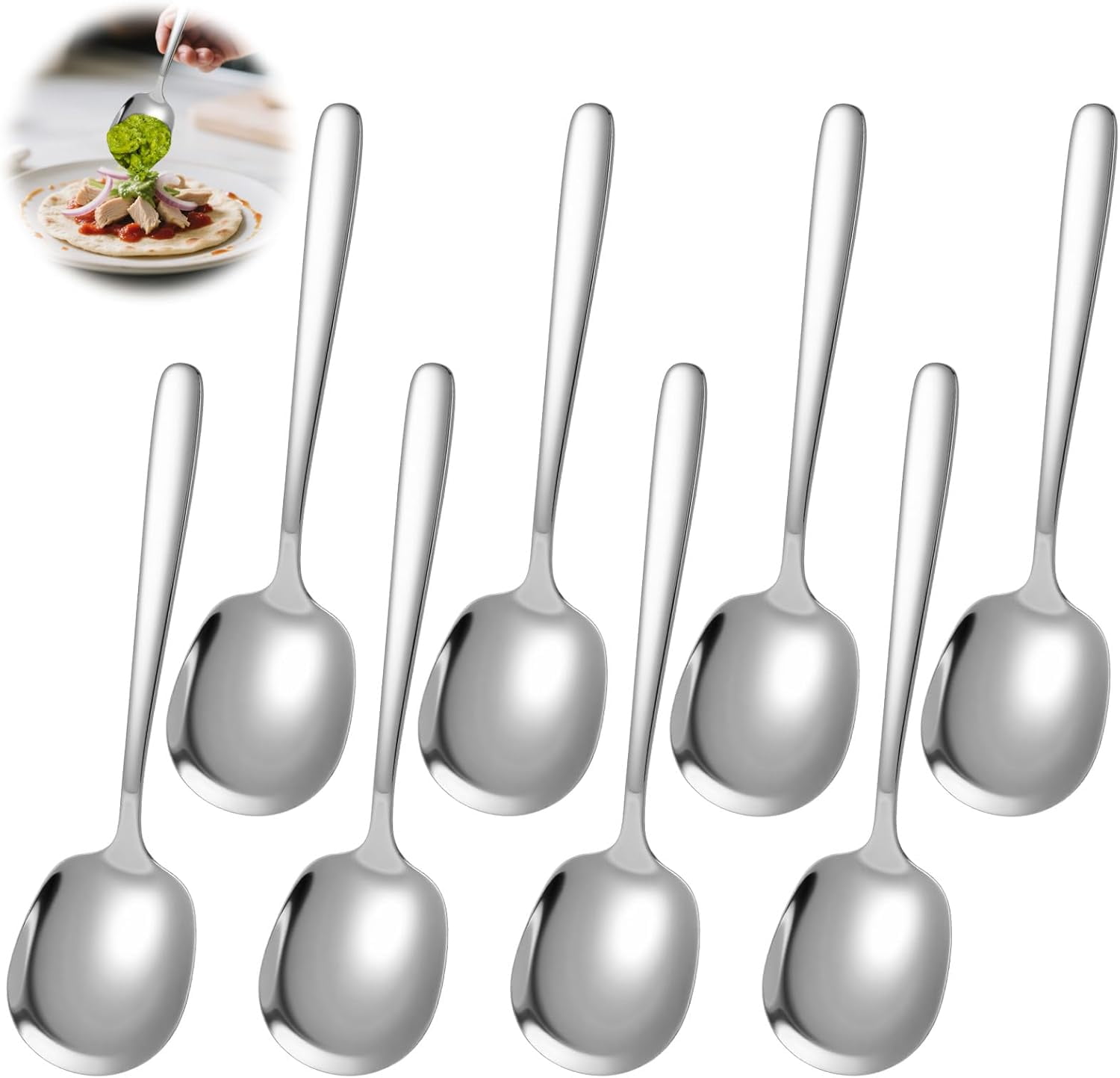 8 Pieces Large Serving Spoons Set, 9 Inch Big Stainless Steel Buffet ...