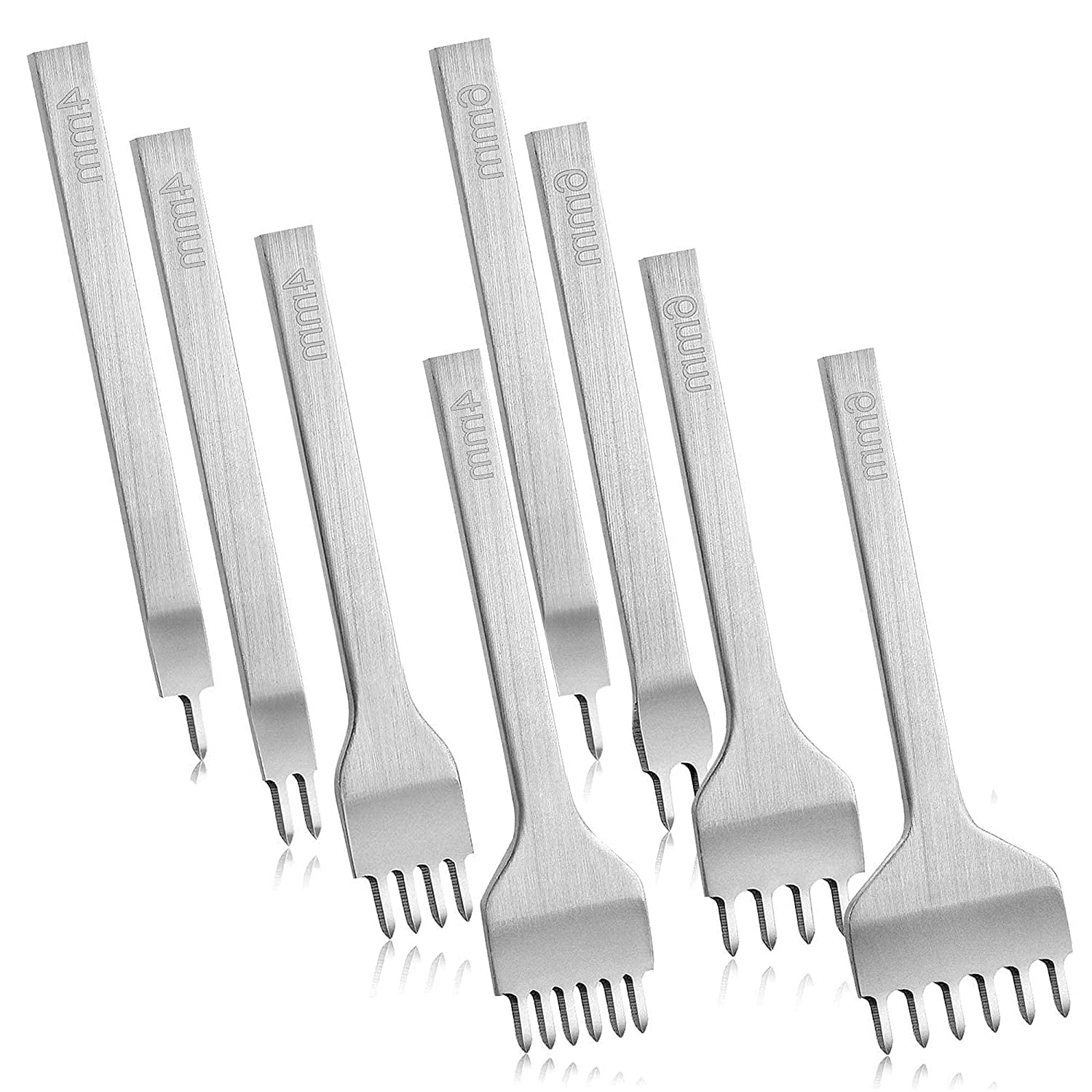 8 Pieces Leather Chisel Set - 4mm 1/2/4/6 Prong and 6mm 1/2/4/6 Prong ...