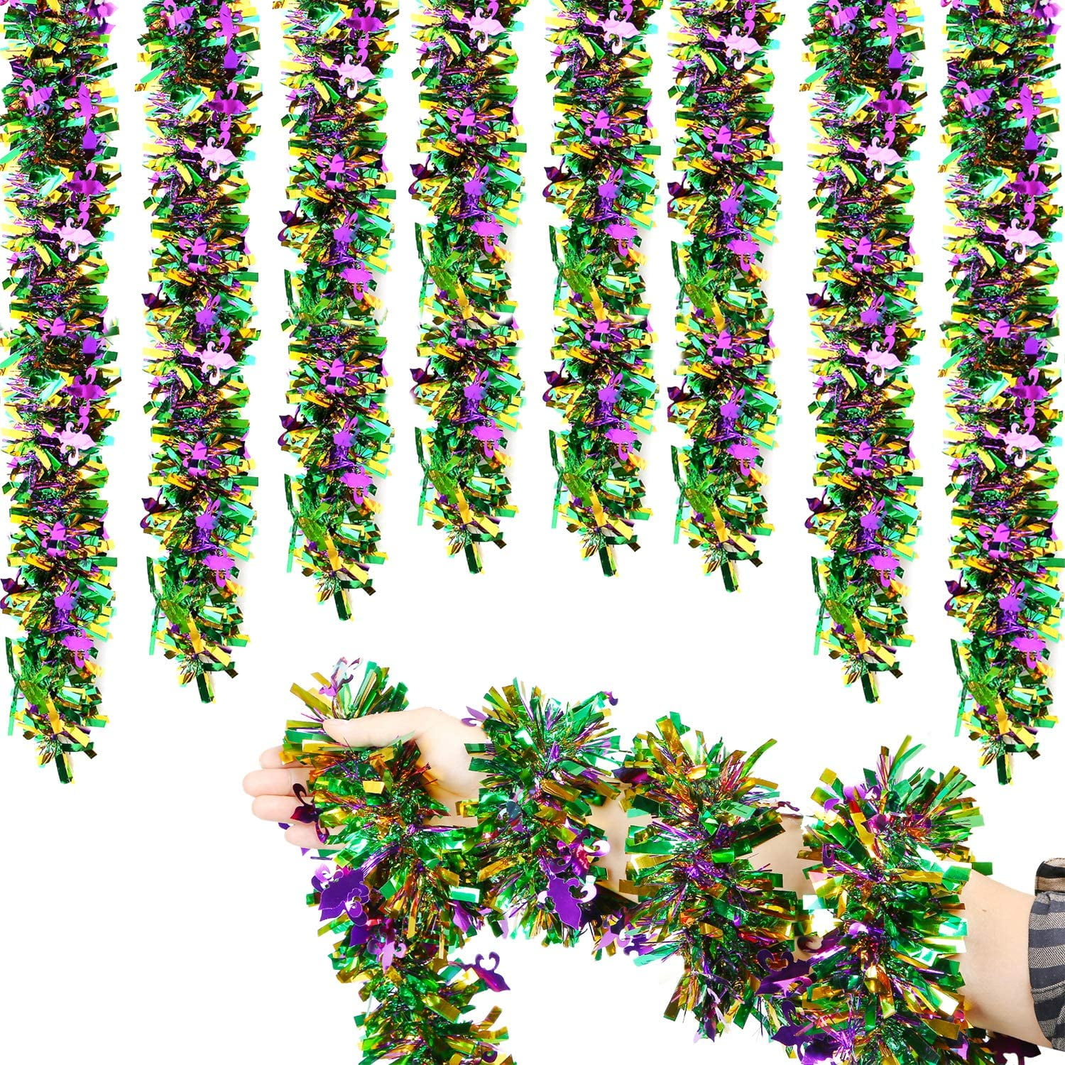 8 Pieces Mardi Gras Tinsel Garland 52.4Feet Metallic Festooning Garland ...