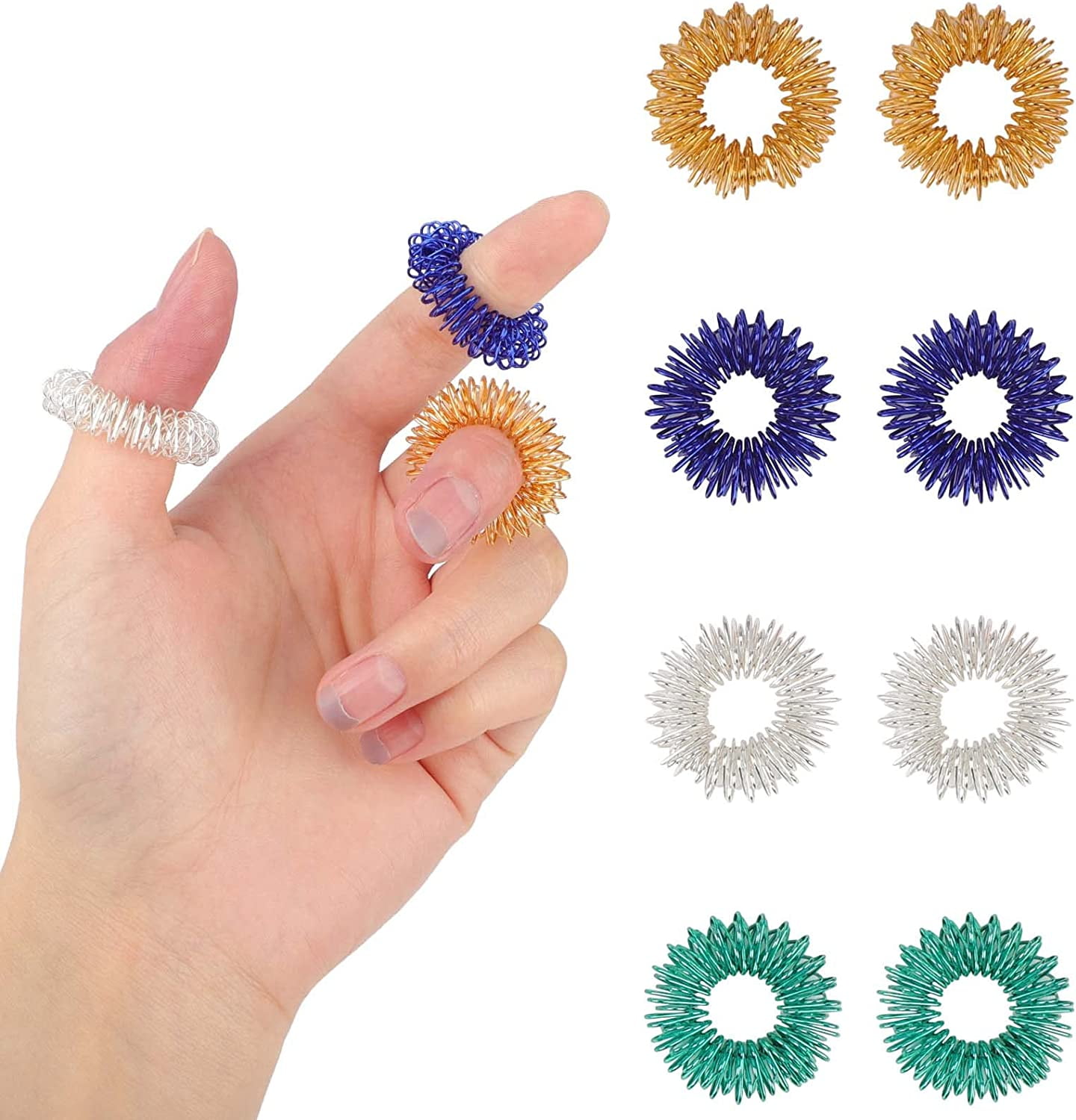 8 Pieces Mood Ring Acupressure Rings, Spiky Sensory Finger Rings Set ...