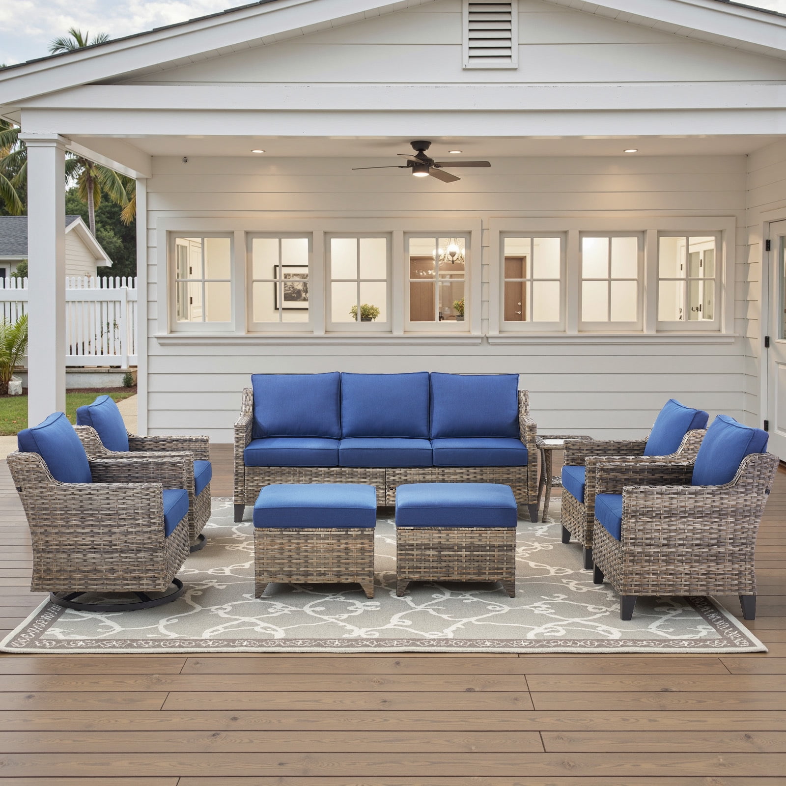 8 Pieces Outdoor Patio Furniture Sets with Wicker Swivel Rocker Patio ...