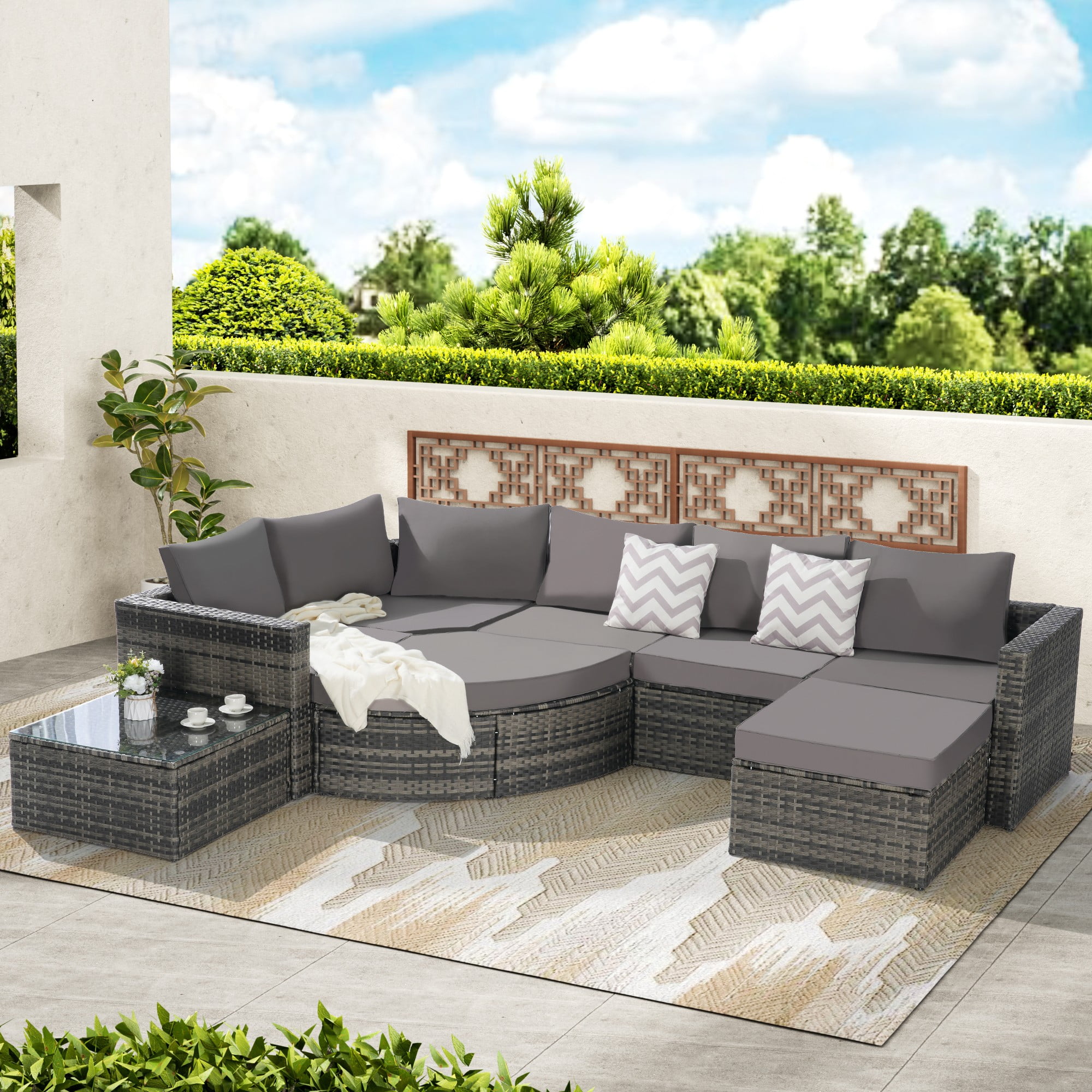 8 Pieces Outdoor Patio Sofa Set, Sectional L- Shaped Patio Furniture ...