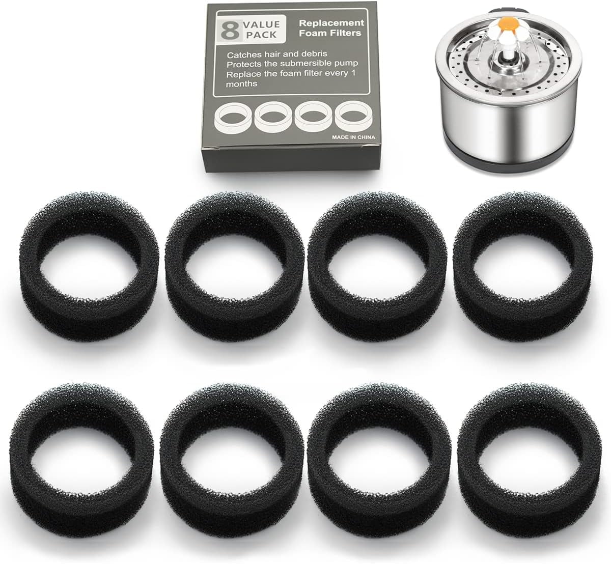 YAYOU 8 Pieces Black Round Sponge Filter for 2.5L/84oz, 2.2L/74oz ...