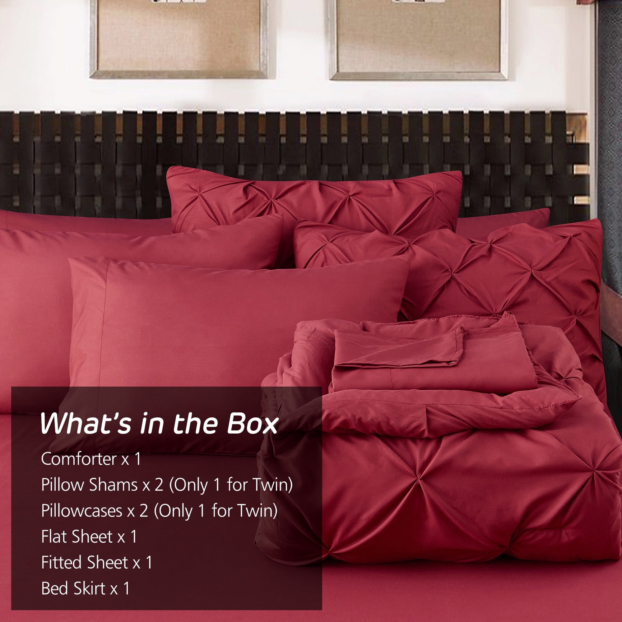 8 Pieces Pintuck Comforter Set Burgundy - King - Walmart.com