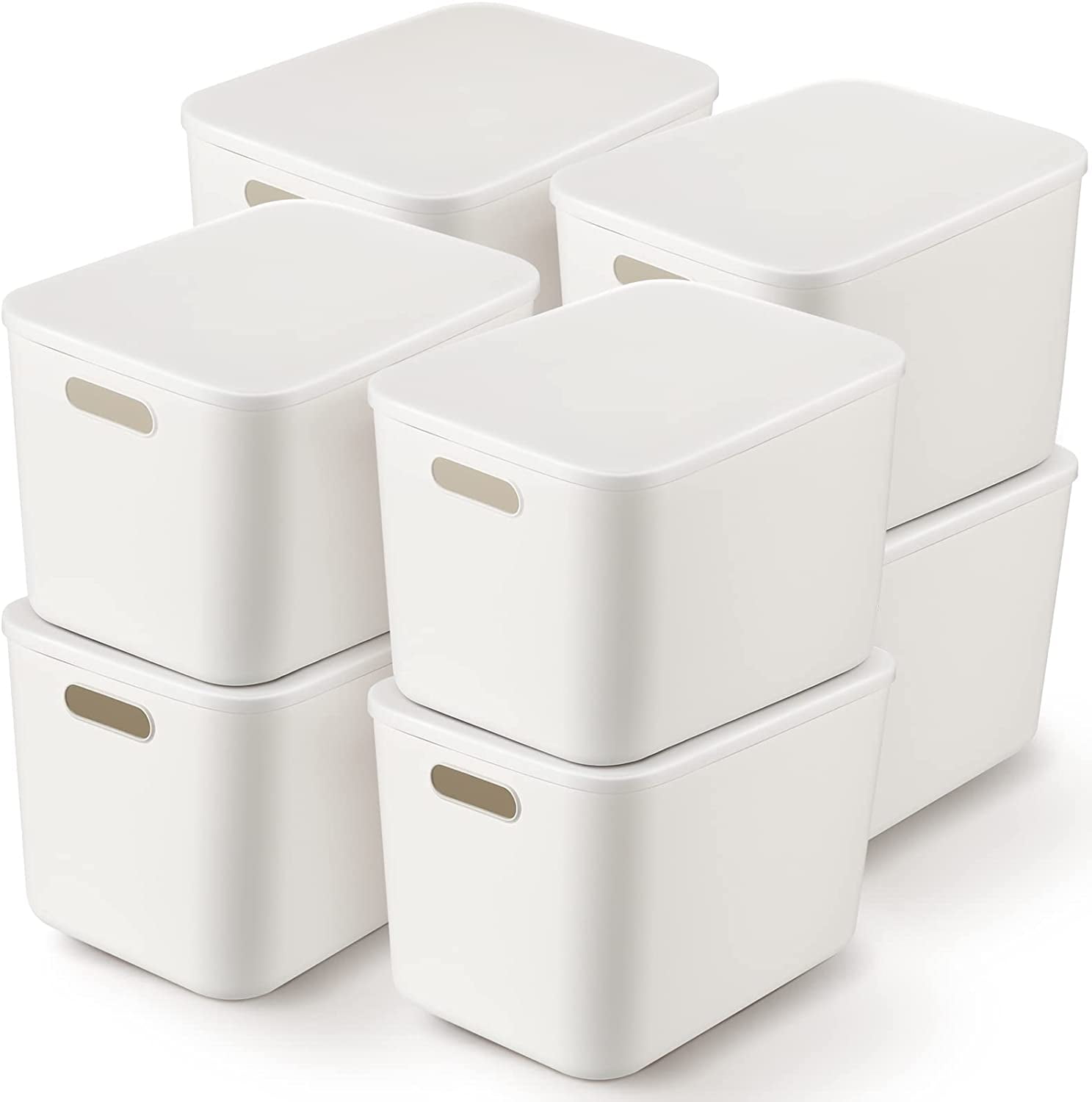 8 Pieces Plastic Storage Bins with Lids,White Storage baskets with ...