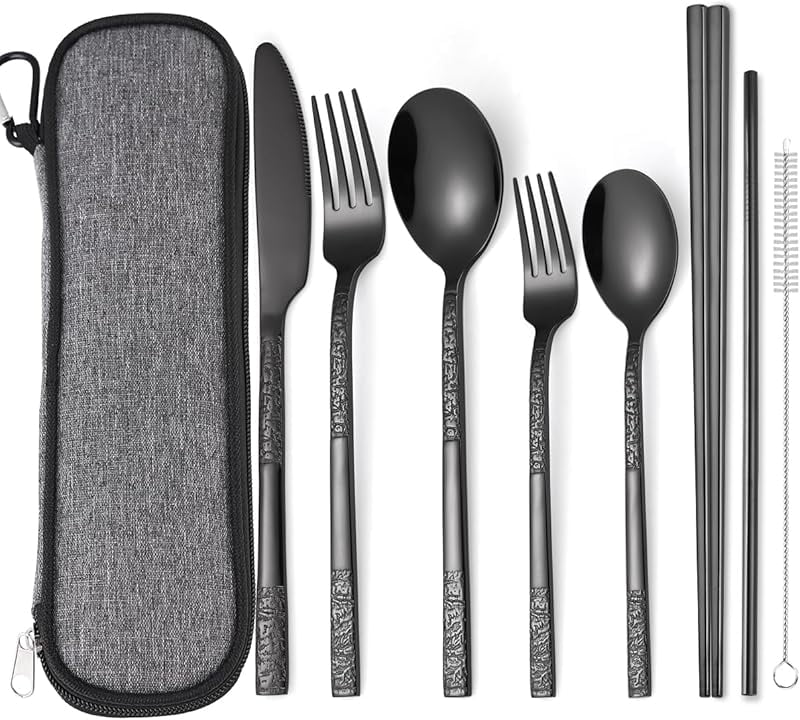 8 Pieces Portable Reusable Cutlery Set,Travel Utensils Set with Case ...