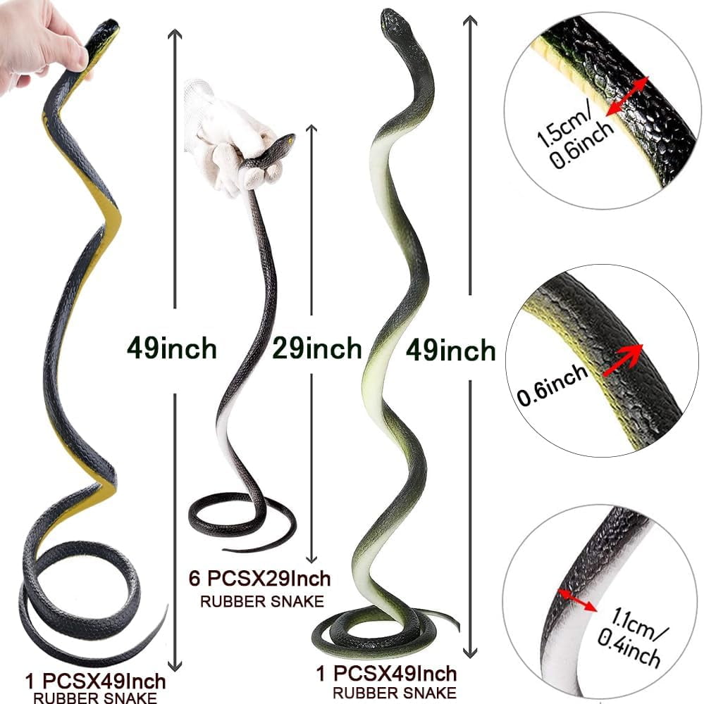 8 Pieces Realistic Rubber Snakes - Fake Black Plastic Snakes for Garden ...