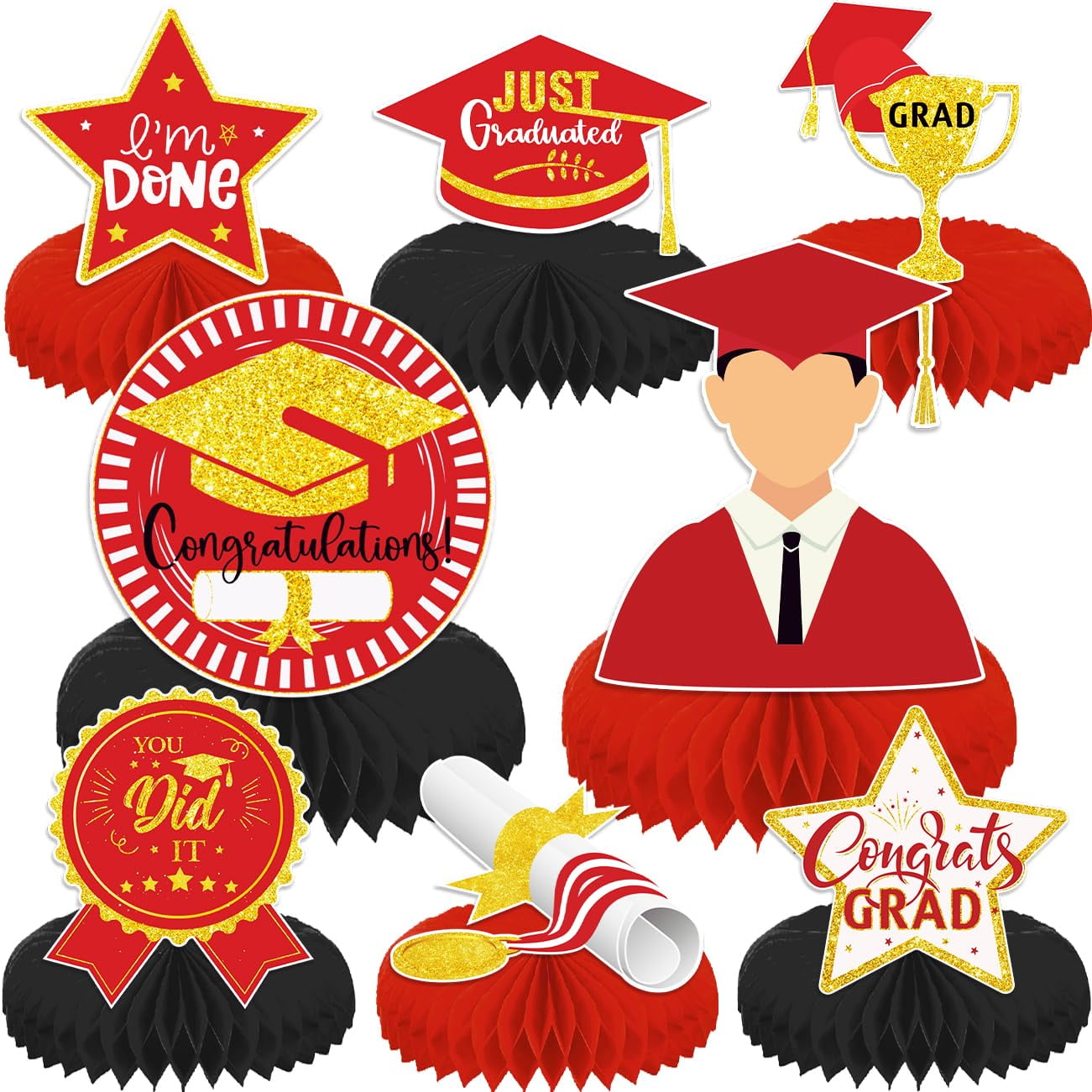 8 Pieces Red Graduation ZS23 Party Table Decorations Class of 2024 ...