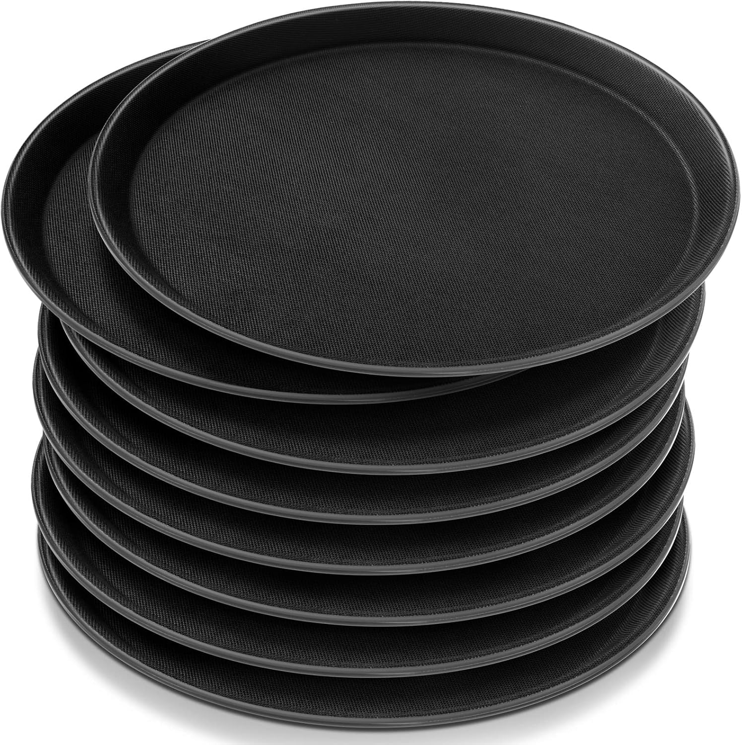 8 Pieces Restaurant Serving Tray, Non Slip Surface Black Round Tray ...