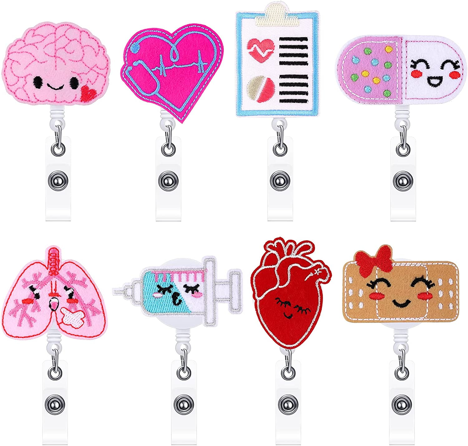 8 Pieces Retractable Badge Reels, Nurse Badge Reels, Felt Nursing Badge ...