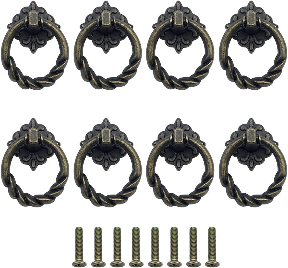 8 Pieces Ring Pull Handles Vintage Antique Drawer Handles Single Hole ...