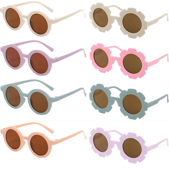 8 Pieces Round Flower Sunglasses Girls Boys Flower Glasses Cute Outdoor ...