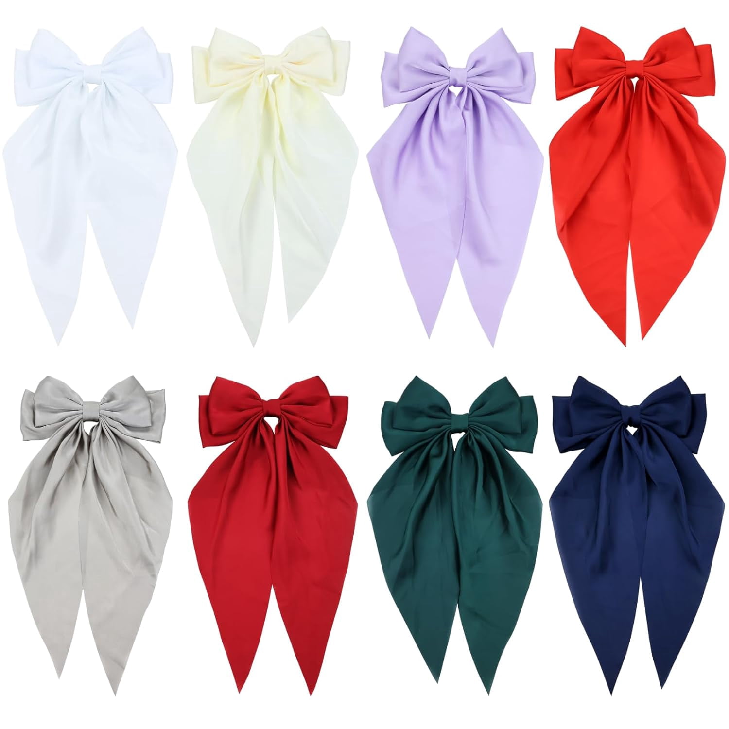 8 Pieces Silky Satin Big Hair Bows for Women Girls Teens, Fancy Long ...