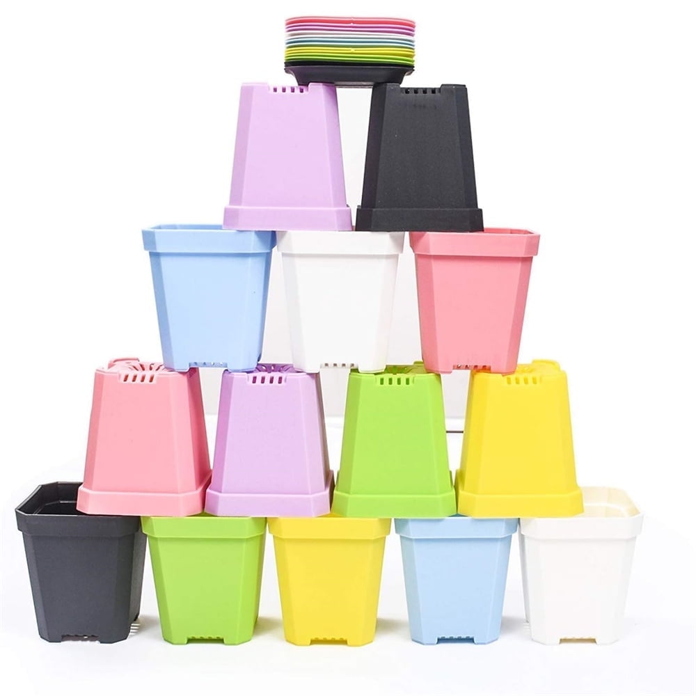 QZS 8 Pieces Square Plastic Plant Pots,Colorful Seedling Nursery Pots,3 ...
