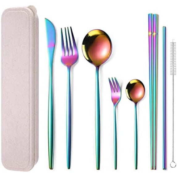 8 Pieces Stainless Steel Flatware Set Portable Reusable Cutlery Set ...