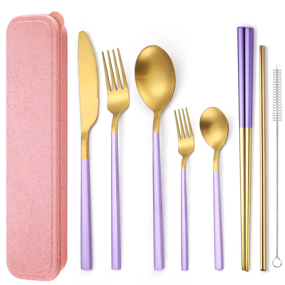 8 Pieces Stainless Steel Flatware Set Portable Reusable Cutlery Set ...