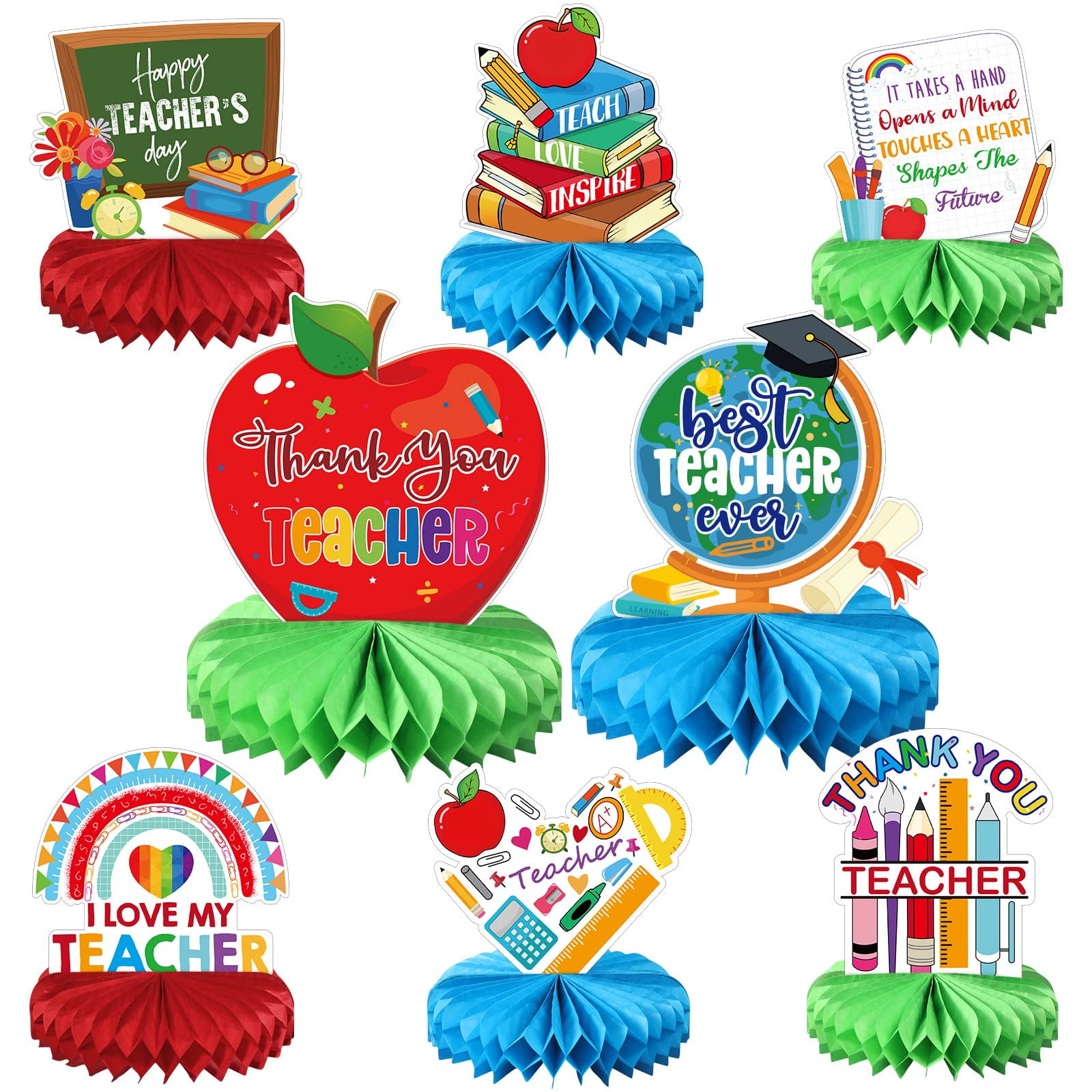 8 Pieces Teacher Appreciation Table Decorations Honeycomb Centerpieces ...