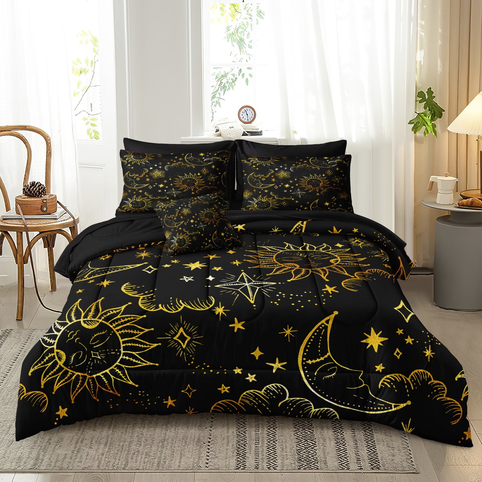 8 Pieces Universe Bed in a Bag Sun and Moon Comforter Set Queen Size ...