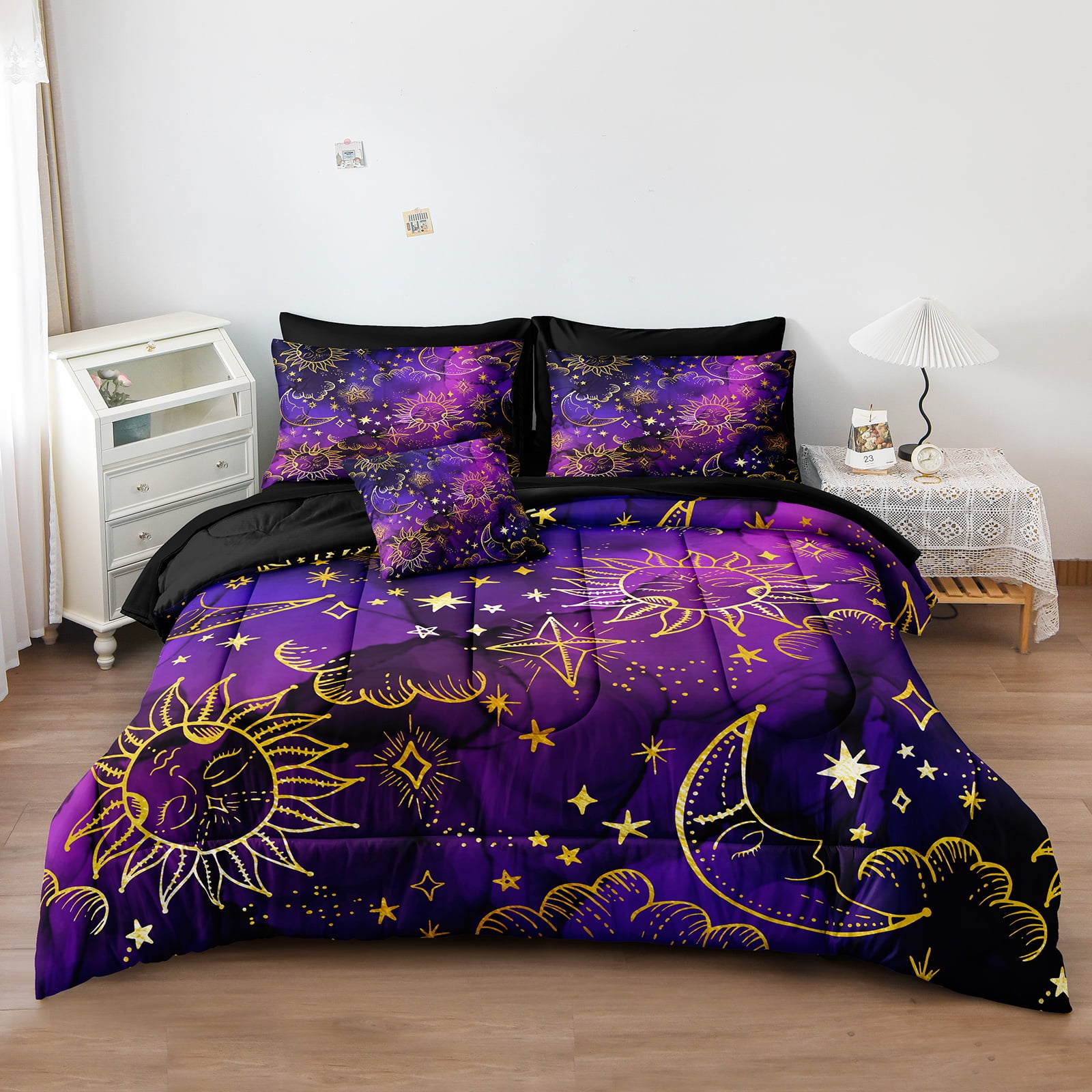 8 Pieces Universe Bed in a Bag Sun and Moon Comforter Set Queen Size ...