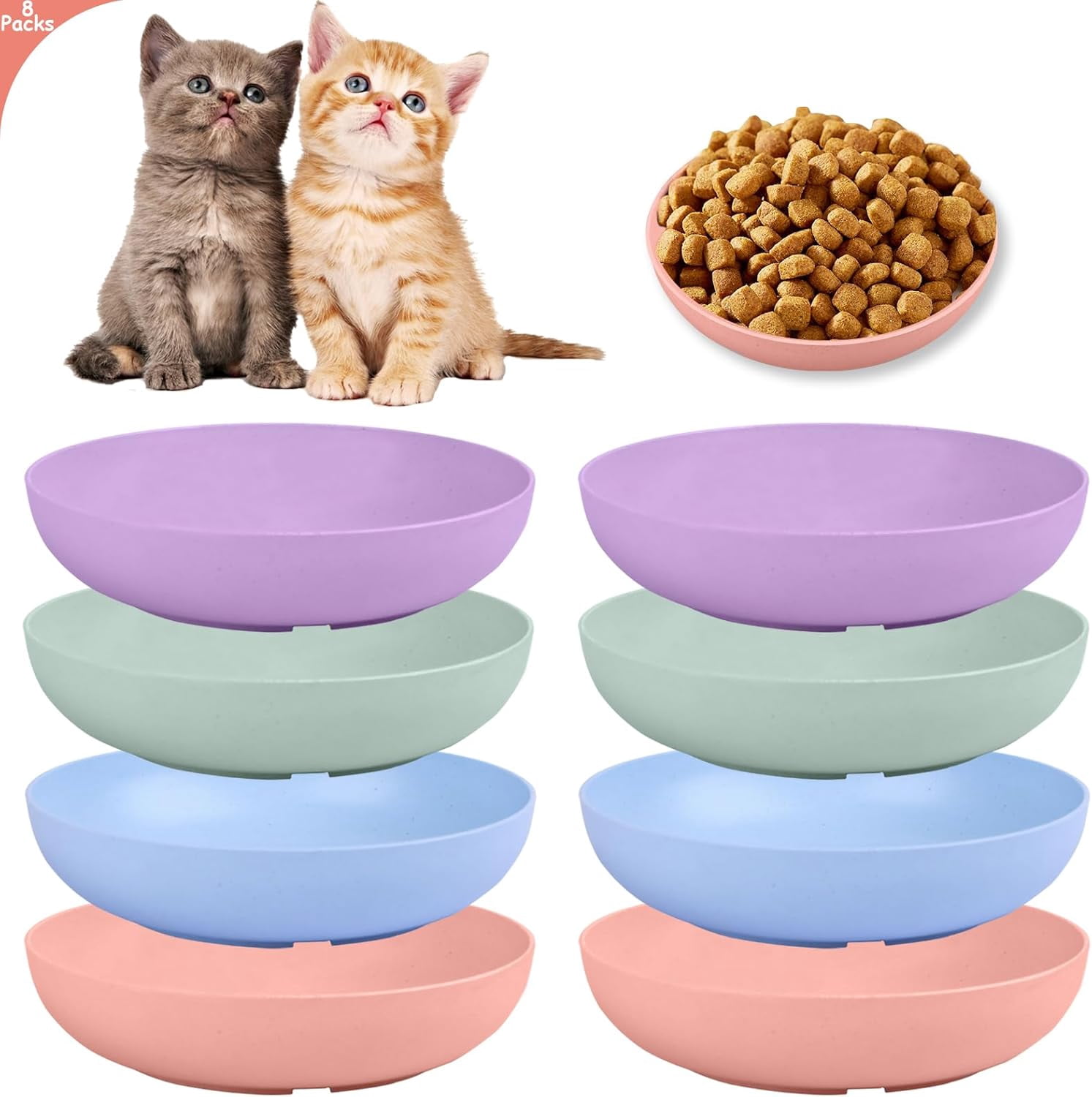 [8-Pieces] Whisker Fatigue Cat Bowl - 5.5 Inch Shallow Cat Food Dish ...