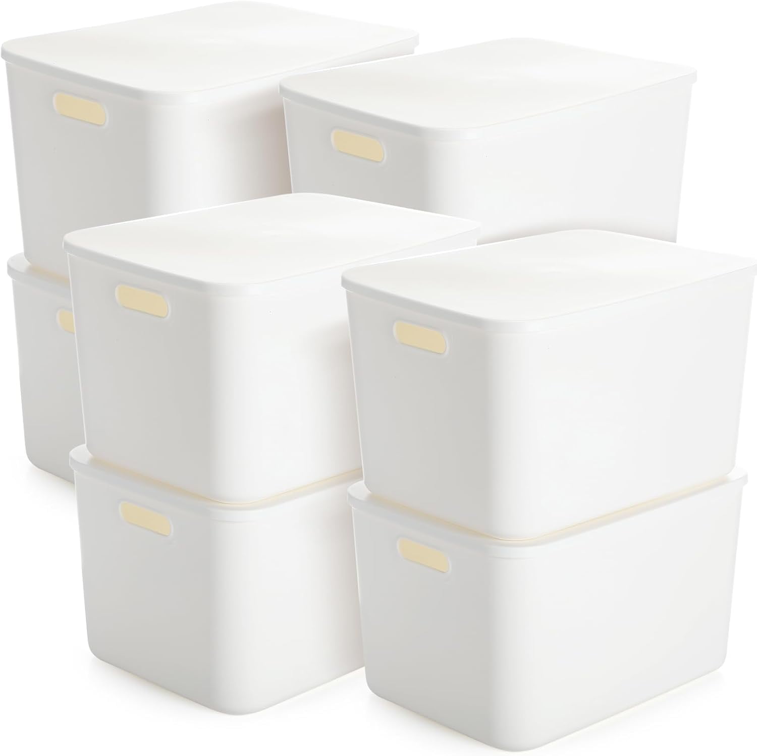 8 Pieces White Plastic Storage Bins with Lids, Stackable Storage ...