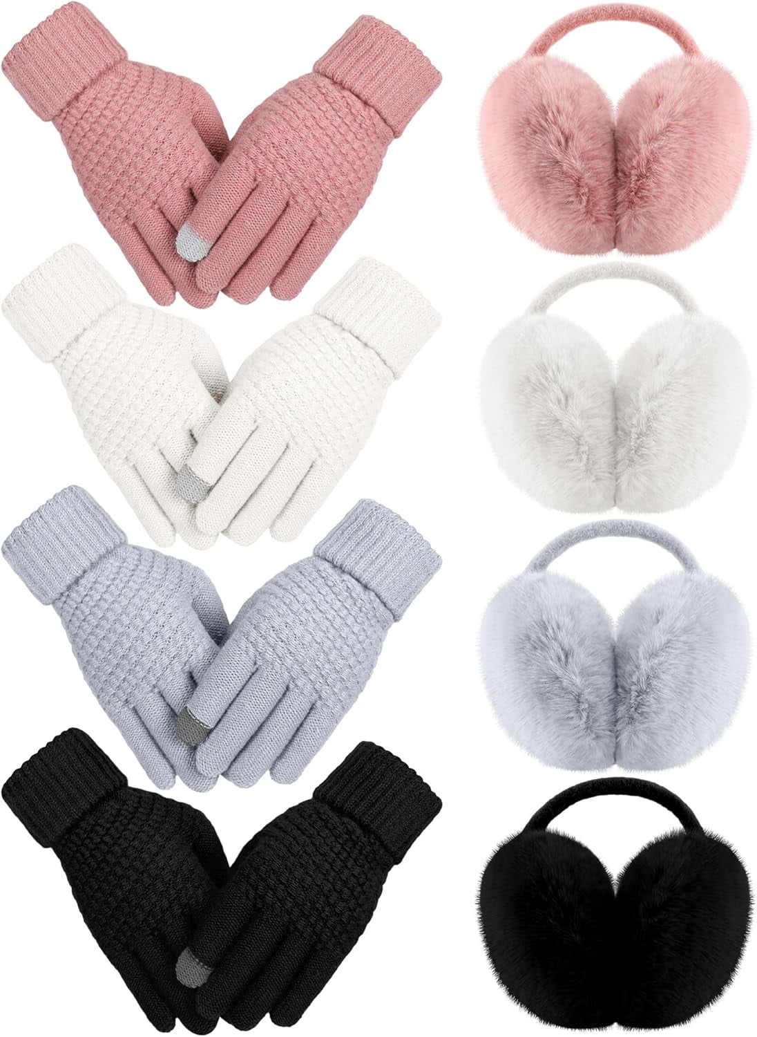 8 Pieces Winter Ear Muffs with Gloves Sets Women Include 4 Pcs Soft ...
