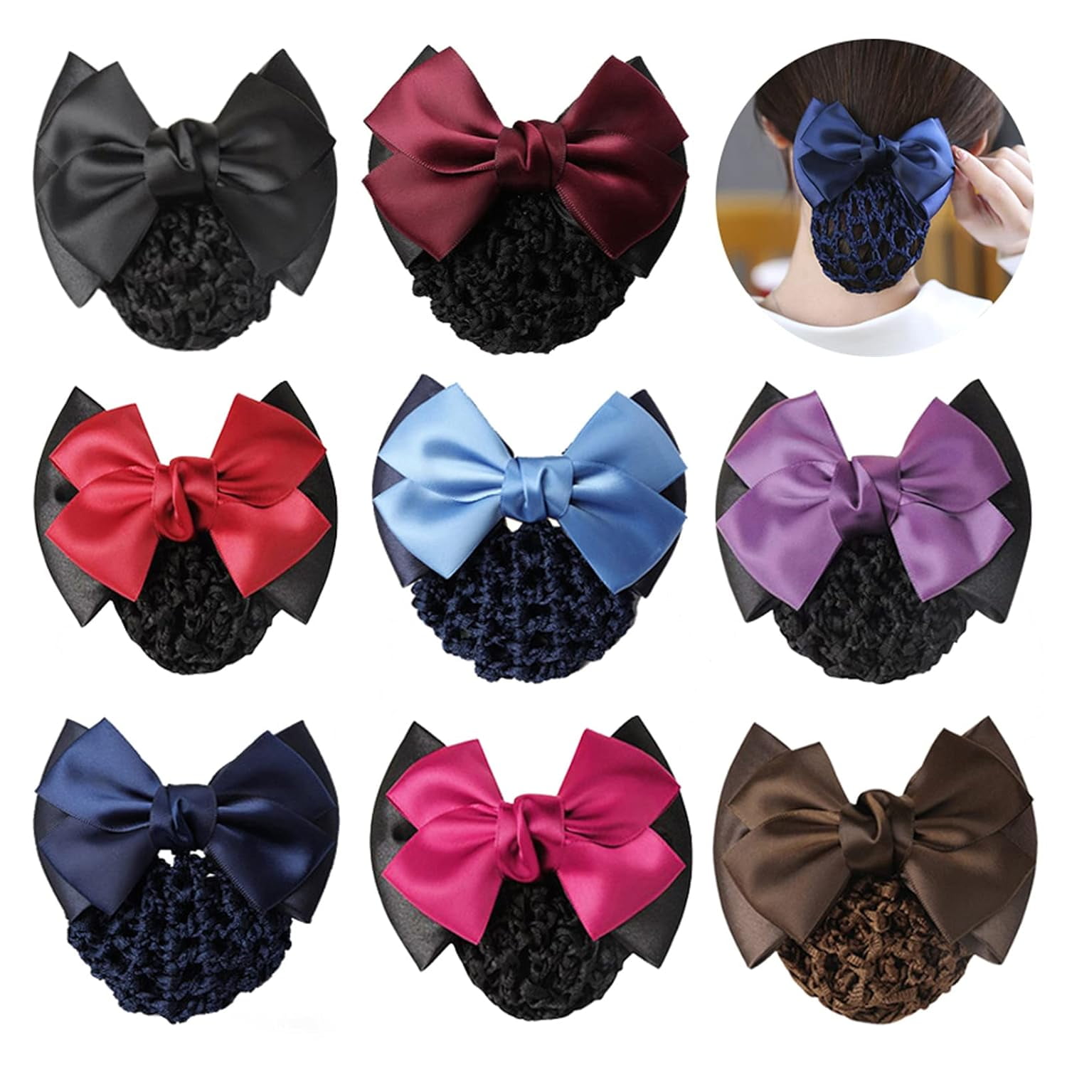 8 Pieces Women Hair Snood Net Bowknot Decor Barrette Elastic Mesh Hair ...