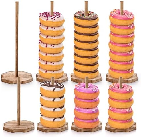8 Pieces Wood Donut Stand, Bagel Stand Holder Display for Dessert Table ...