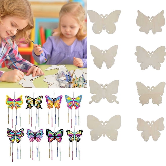 8 Pieces Wooden Butterfly Wind Chime – Flat Surface DIY Craft Pendant ...