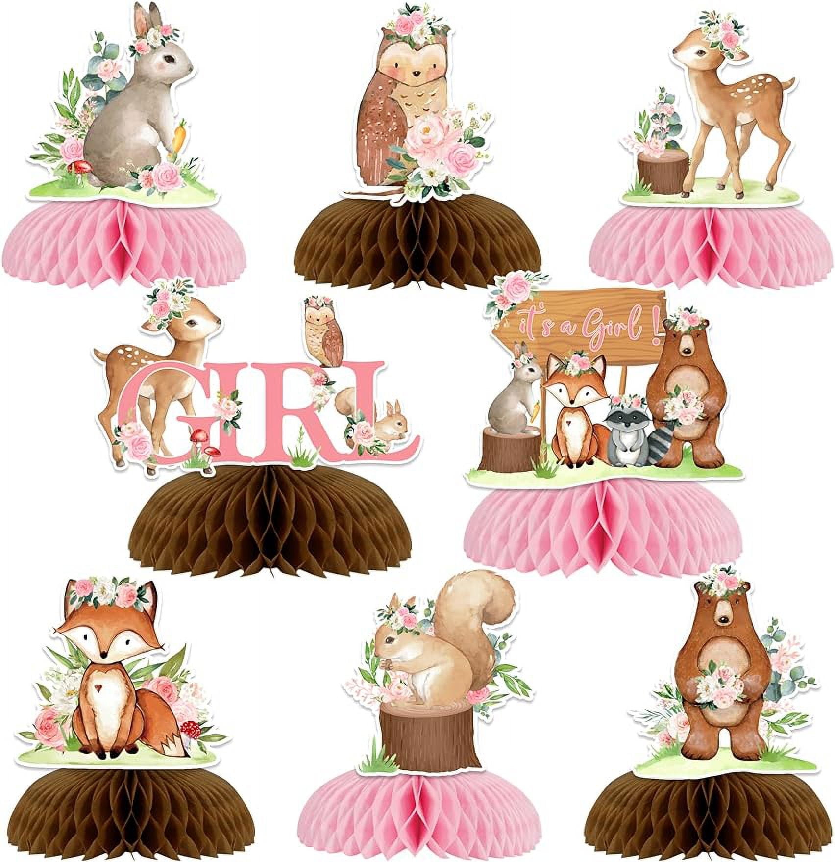 8 Pieces Woodland Animals Baby Shower Honeycomb Centerpieces for Girls ...