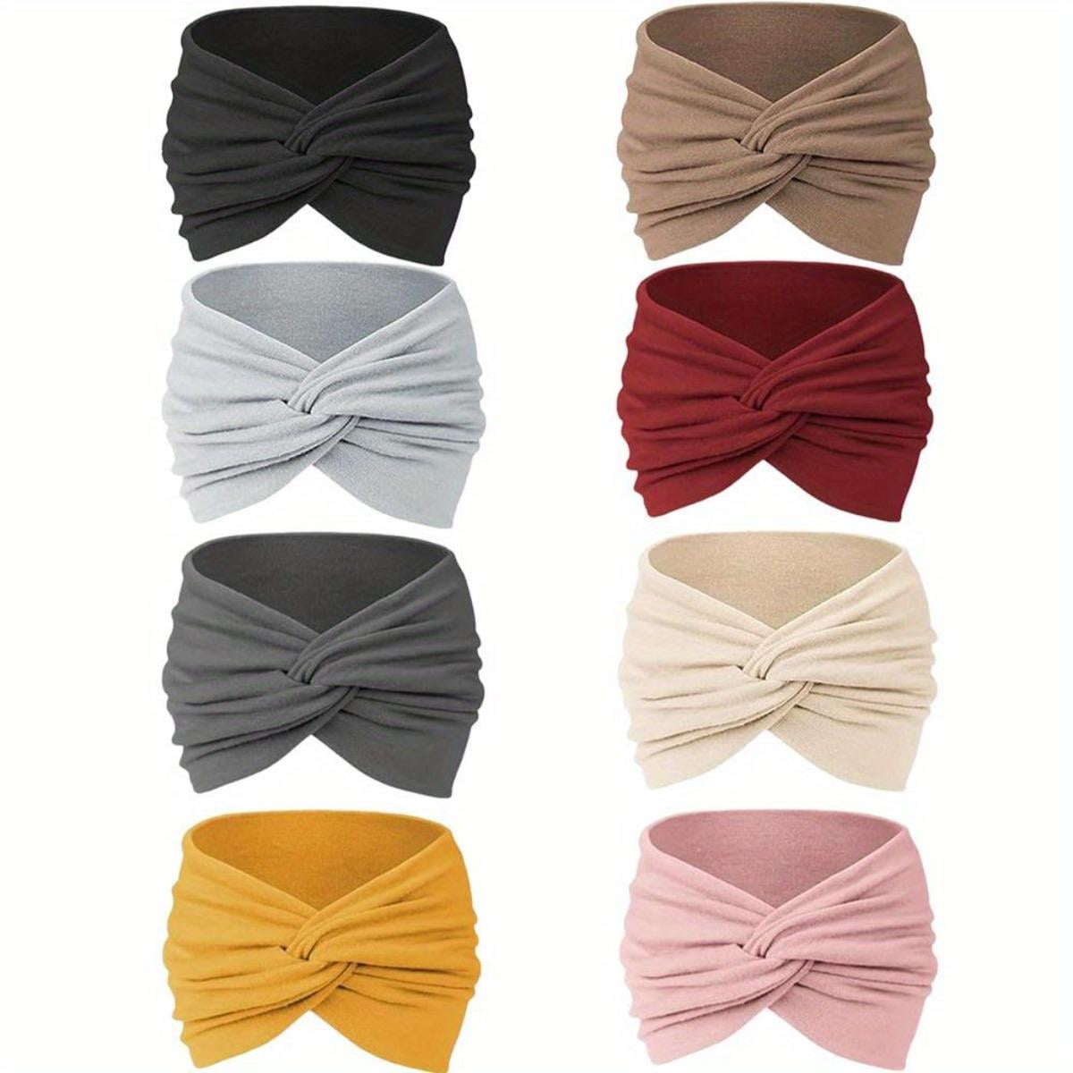 8 Pieces/set of Solid Color Sports Headbands with Anti Slip Knots, Wide ...
