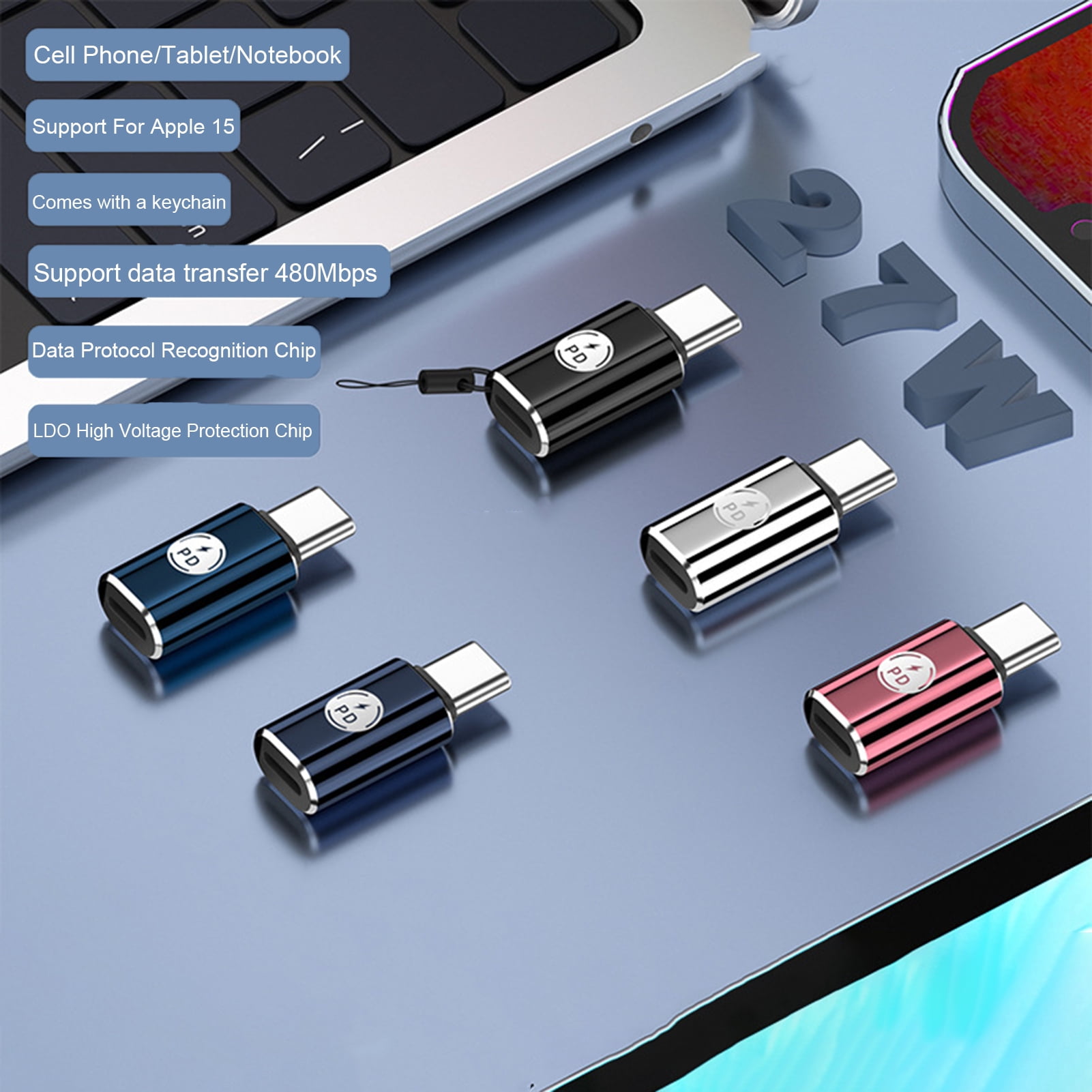 8-Pin Female to Type-C Male Adapter PD Fast Charging High-Speed Data ...