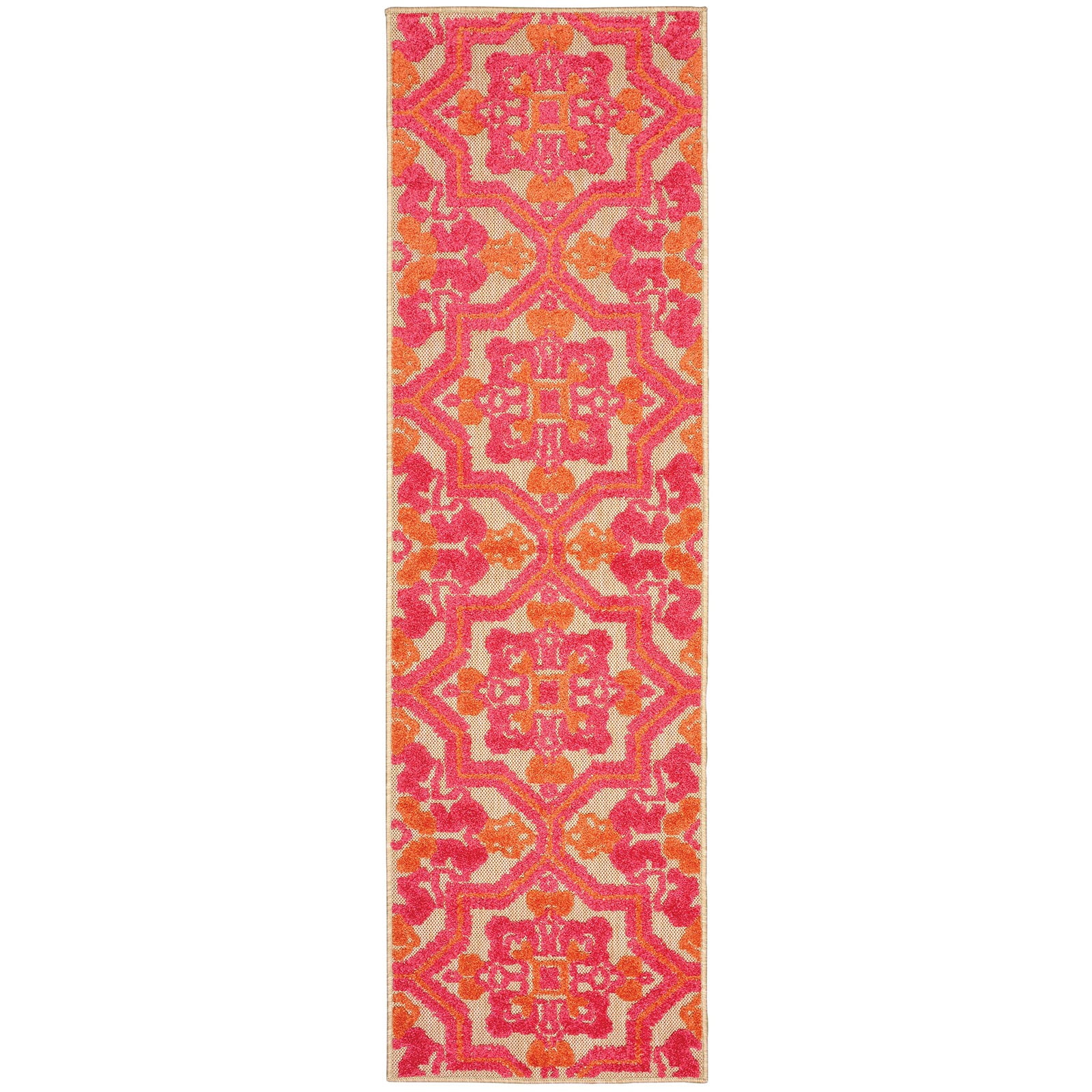 8' Pink and Orange Medallion Indoor Outdoor Runner Rug - Walmart.com