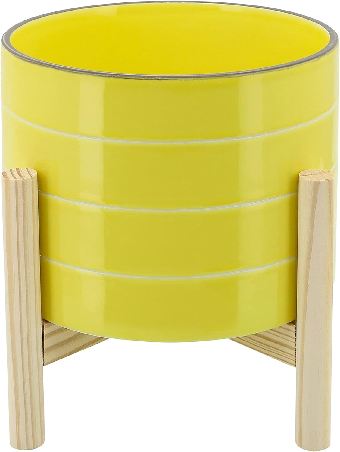 8" Planter on Stand - Ceramic Planter on Wooden Base - Contemporary ...