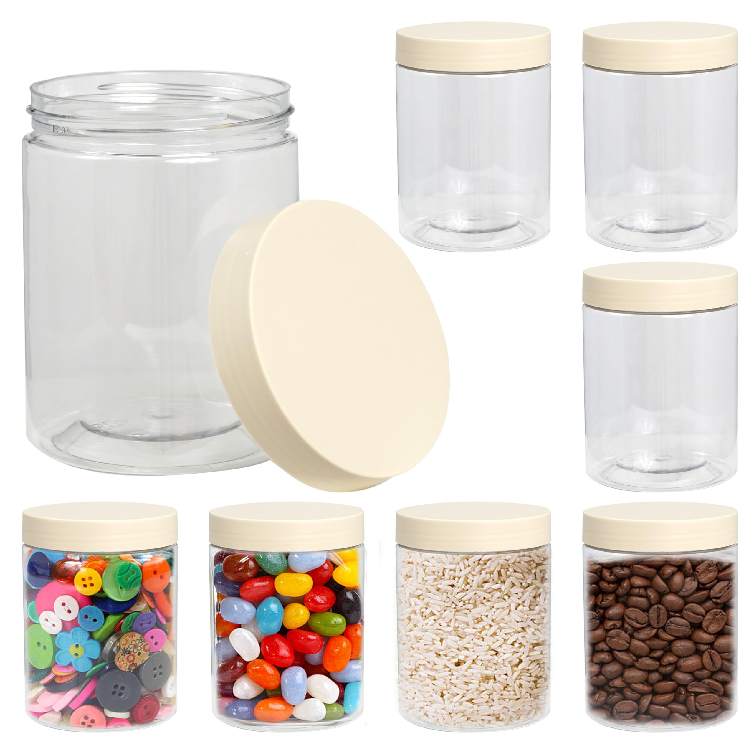 8 Plastic Clear Storage Jars, 12 Ounce Jars with Lids, Beauty Products ...