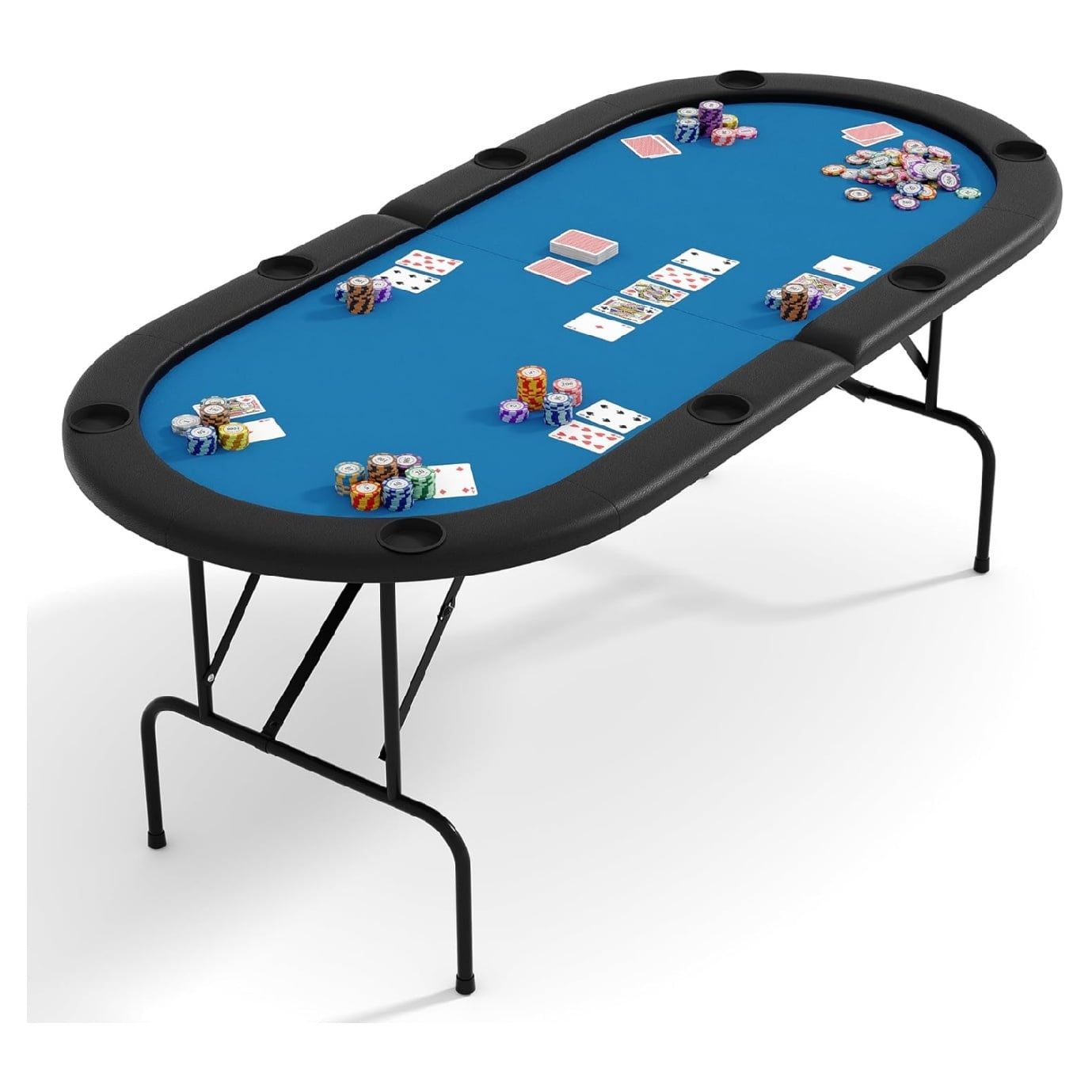 8 Player Oval Poker Game Table, 82" Poker Tables with Collapsible Legs ...