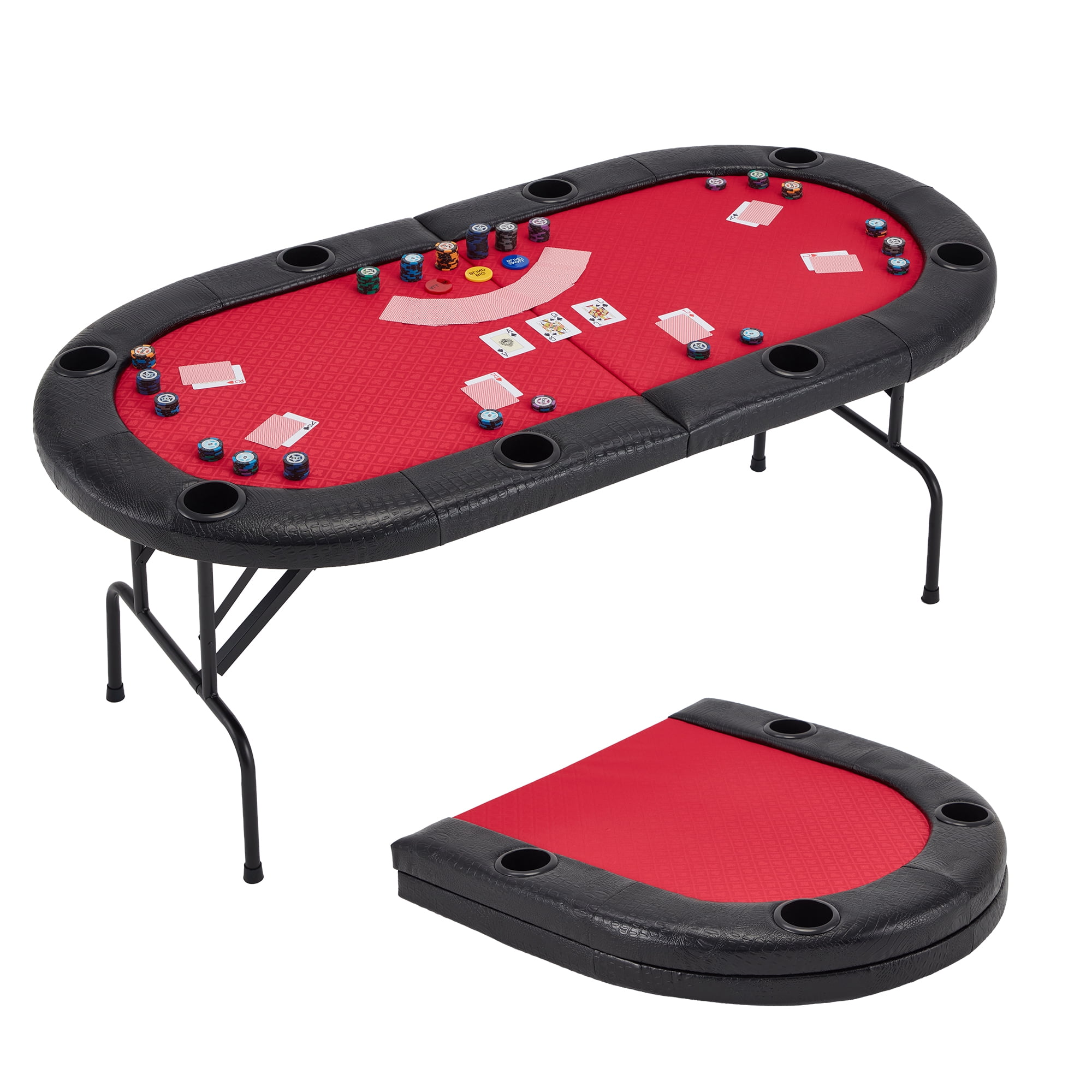 8 Player Poker Table Foldable, 72 Inch Oval Card Table Poker with Cup ...