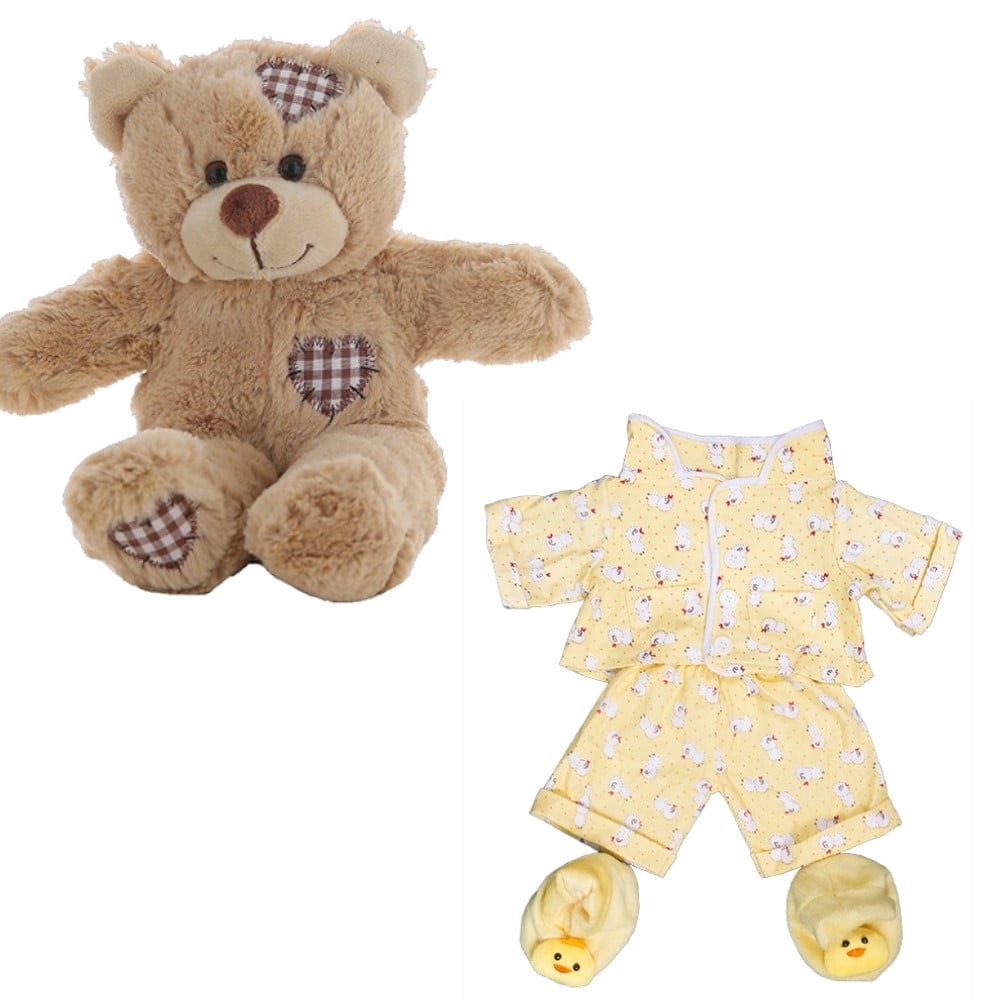 8" Plush Brown Teddy Bear in Yellow Chicken Pajamas and Slippers – Soft ...