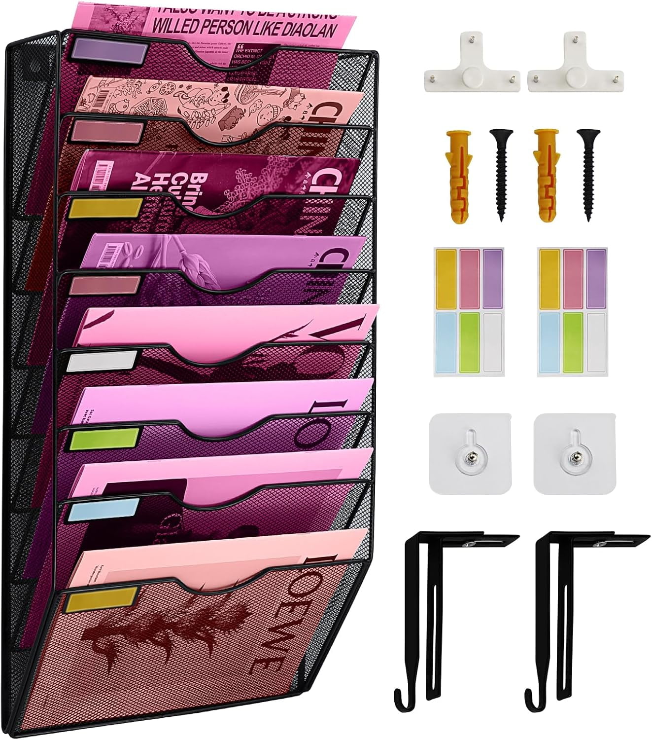 8 Pockets Mesh Wall File Holder Organizer Office Hanging File Folder ...