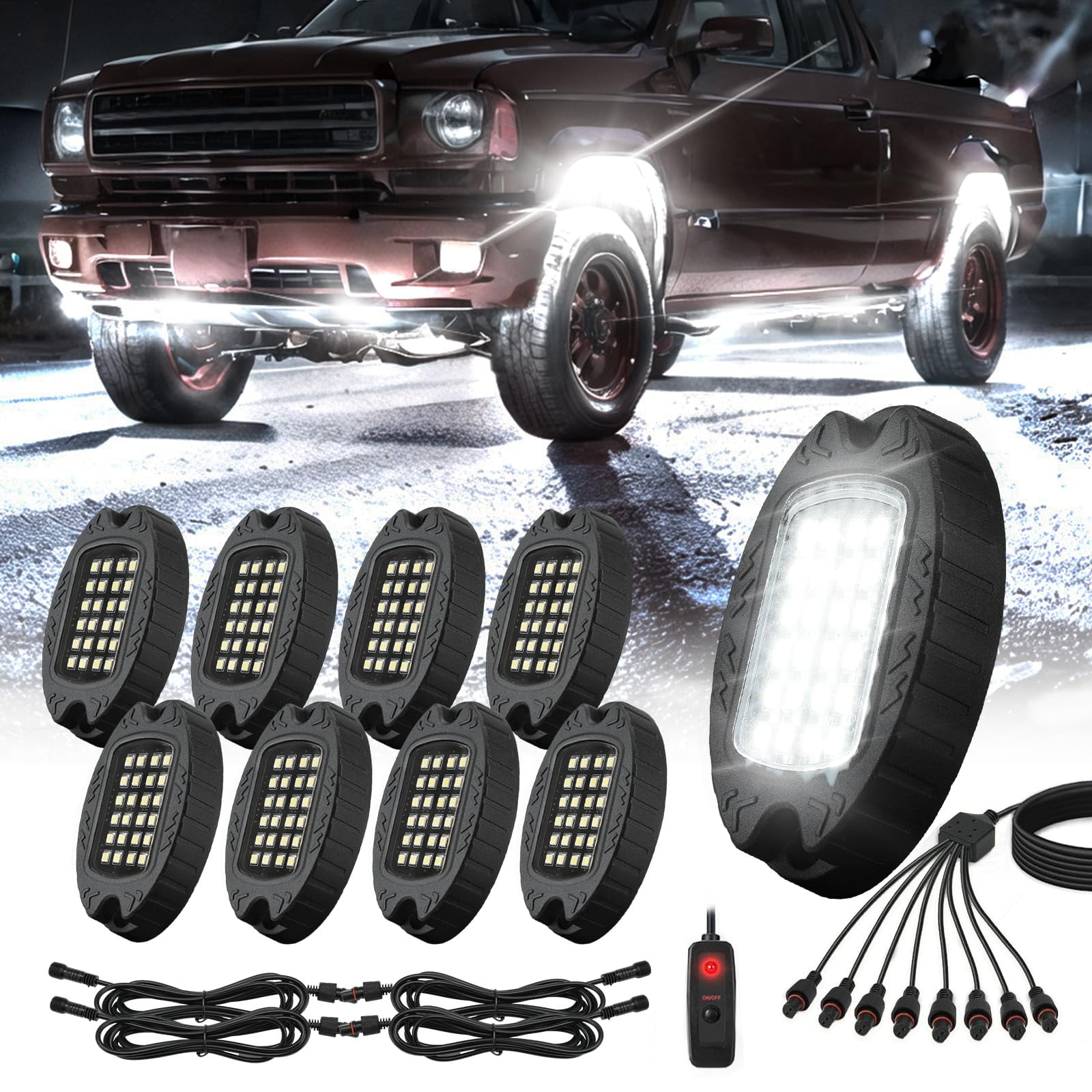 8 Pods Alloy Pure SSF20 White LED Rock Lights for Truck Offroad ATV UTV ...