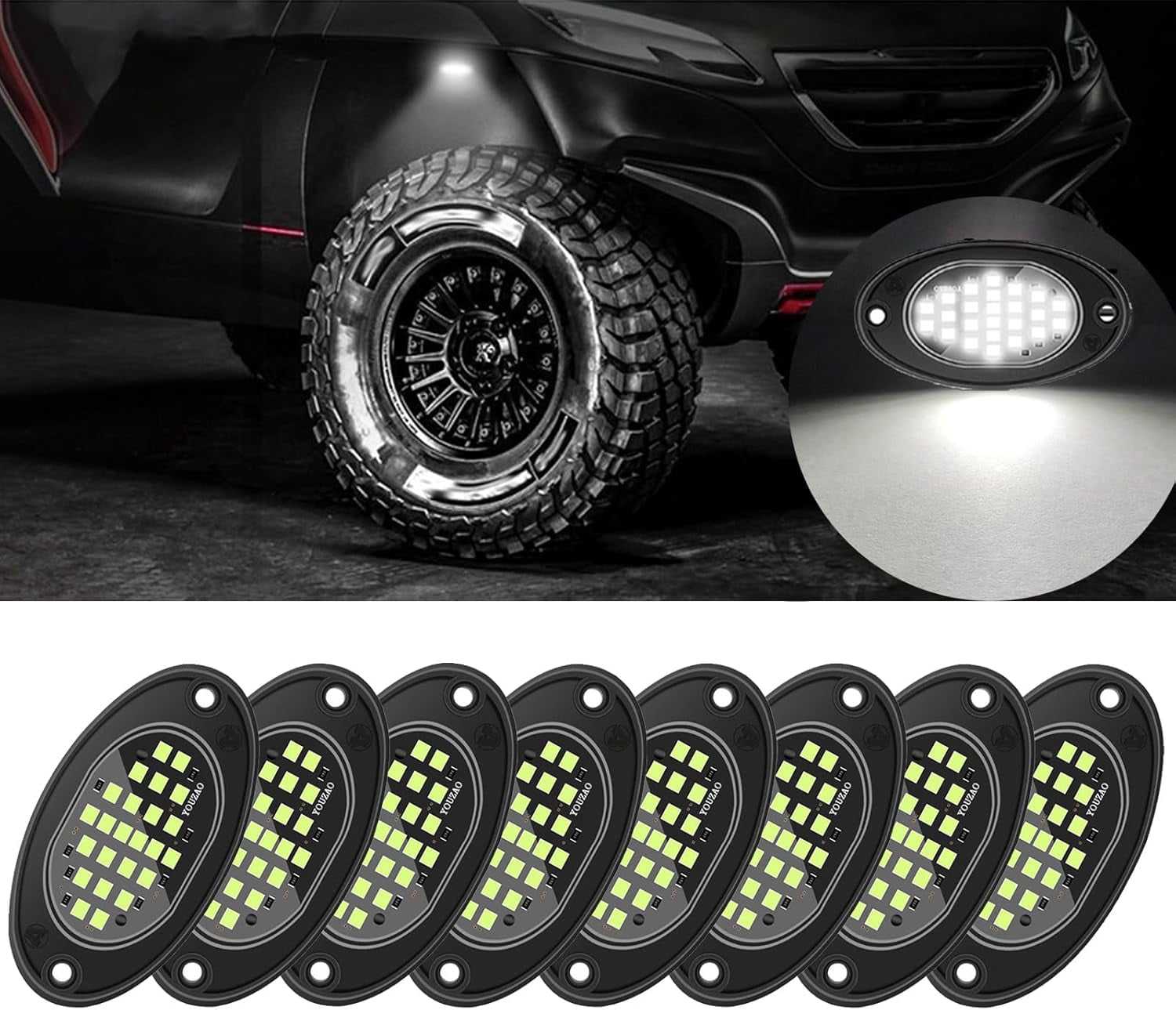 8 Pods Rock Lights Pure LED Lights for Car SUV Ambient Underglow Lights ...