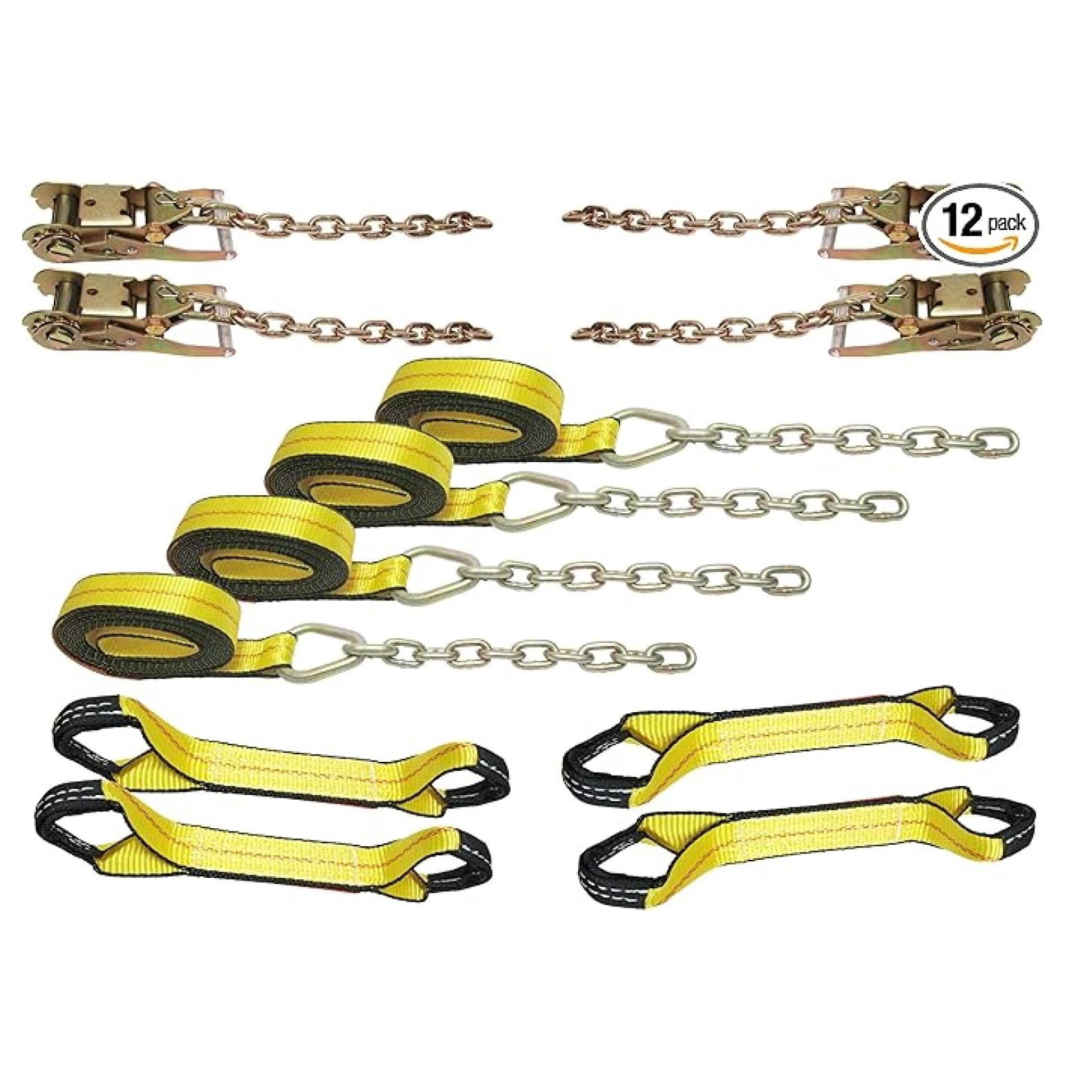 8 Point Roll Back Tie Down Kit with Chain Extension Lasso Straps ...