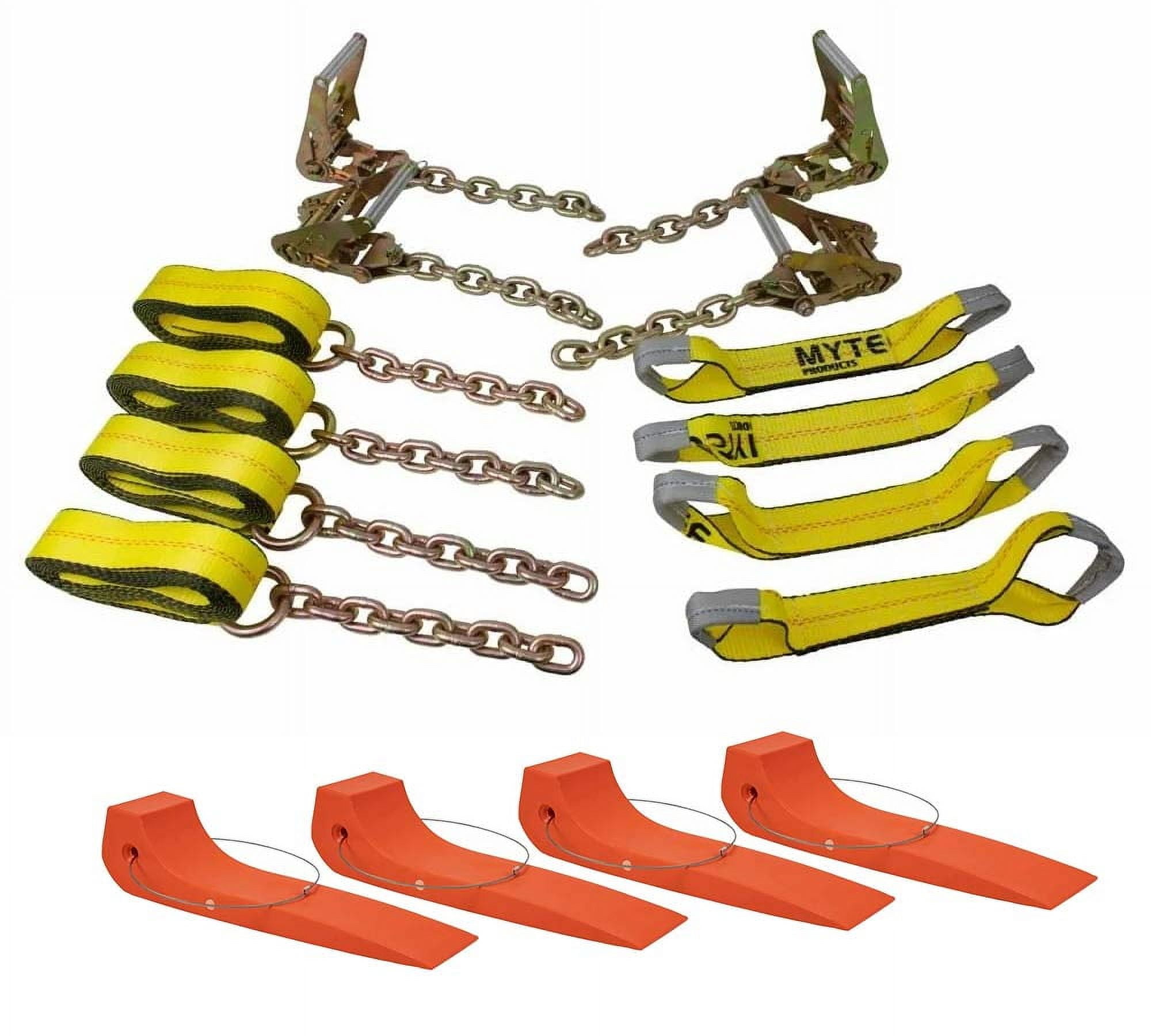 8-Point Rollback Tie Down System with Chain Ends & (4 Pack) Safety ...