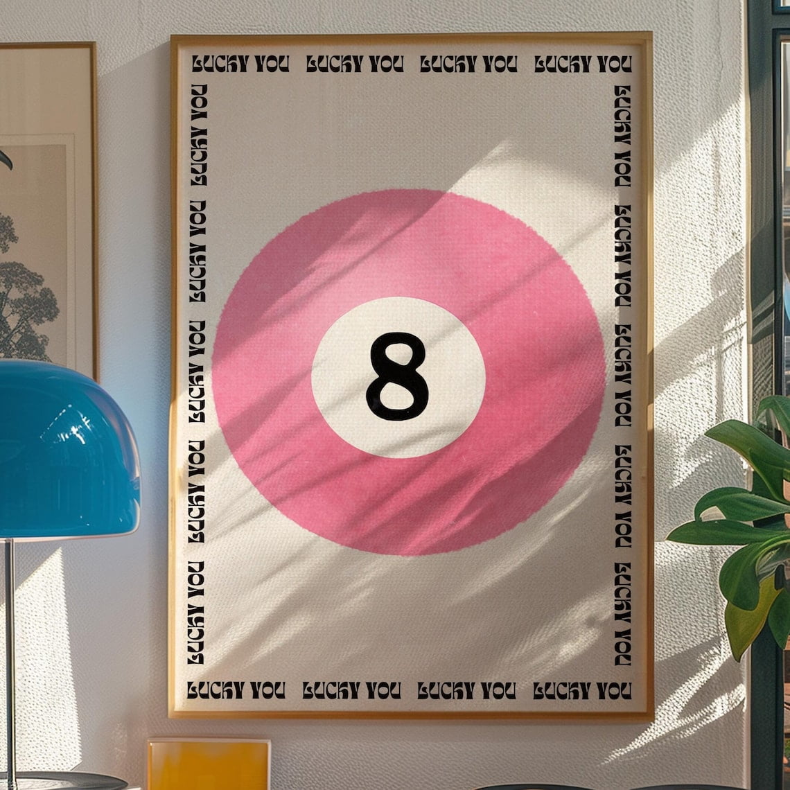 8 Pool Ball Poster, Kitsch Aesthetic Art, Preppy Print, Livingroom ...