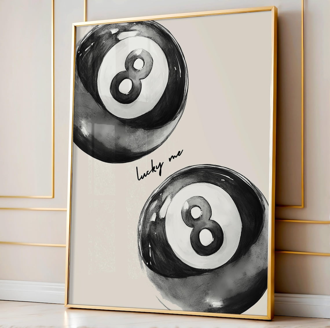 8 Pool Ball Print, Black Lucky Me Poster, Apartment Wall Art, Retro ...